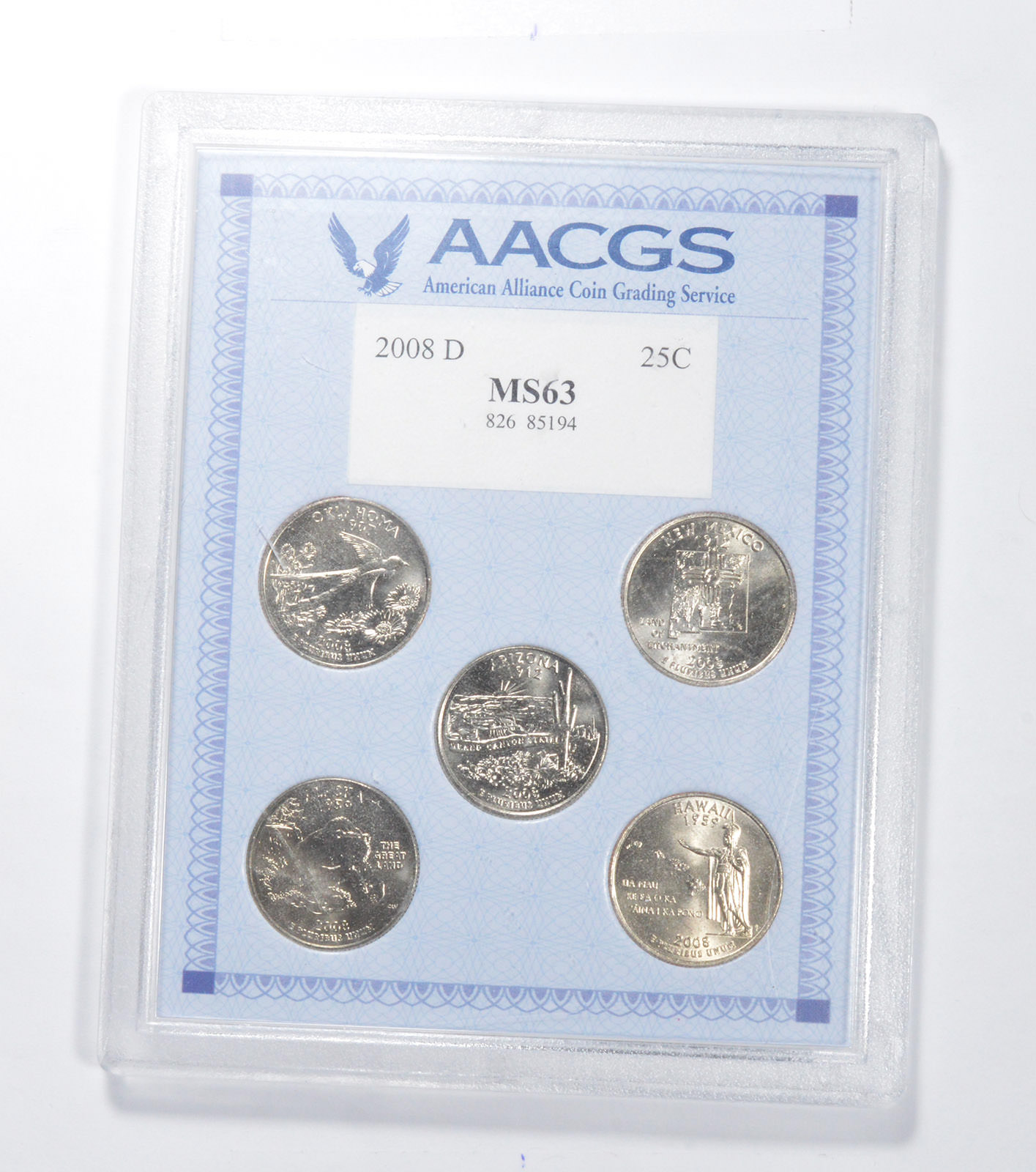 MS63 2008-D State Quarters - 5 Coin Set - Graded AACGS | Property Room