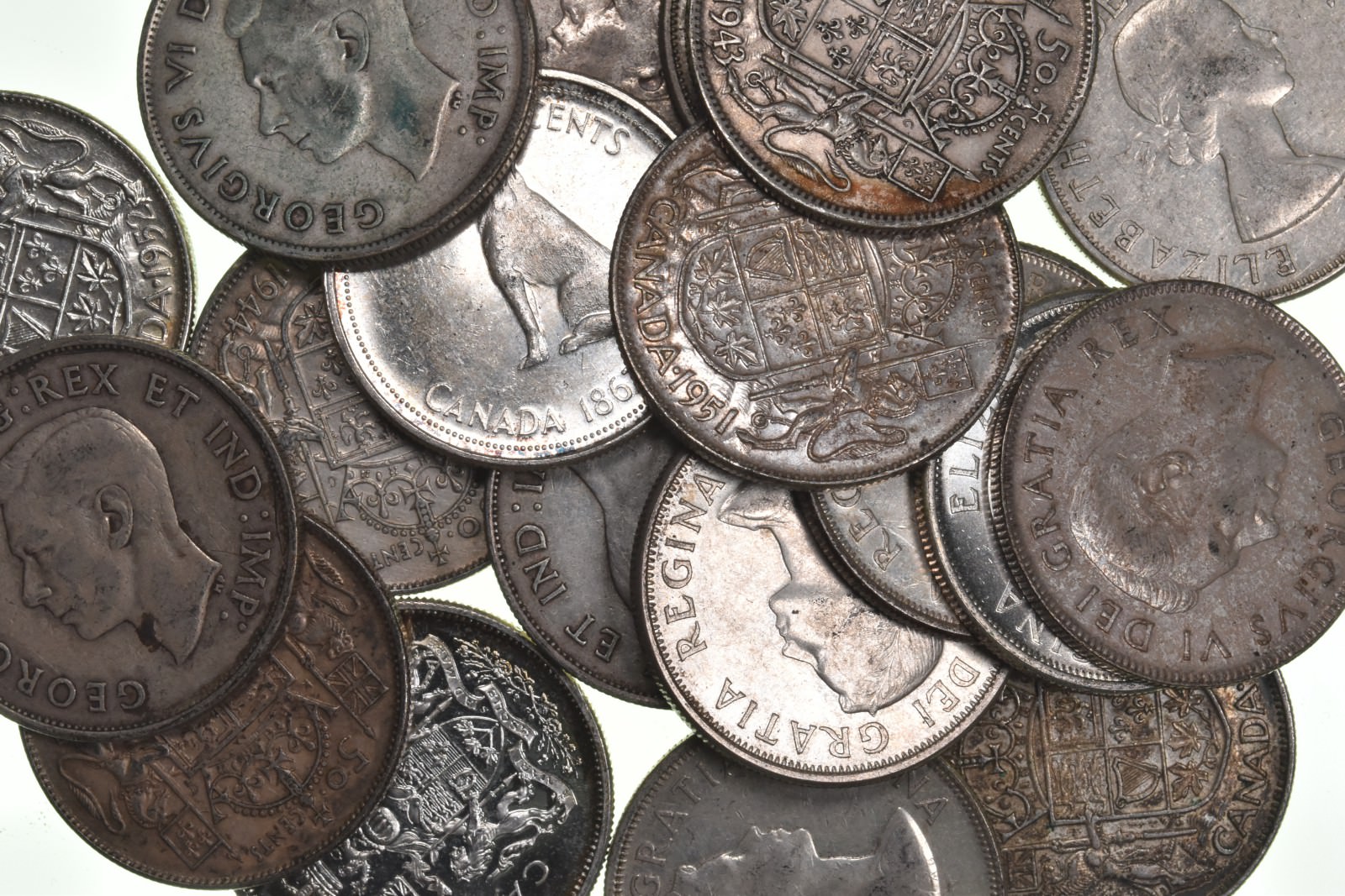 $10 Face 80% SIlver Canadian Canada Half Dollars 20 Pcs Roll Bullion ...