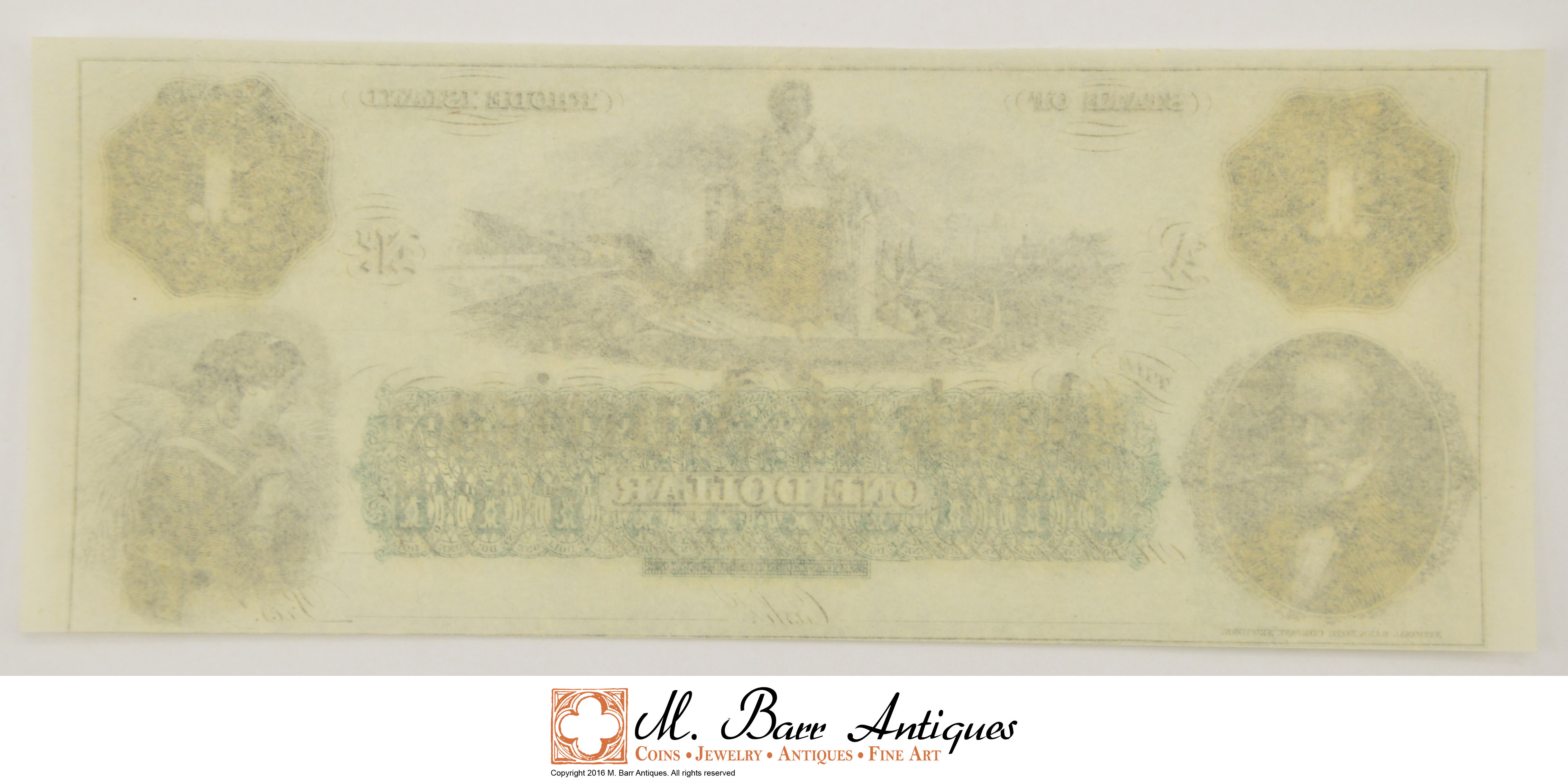 $1.00 Bank of America Rhode Island 1860's Unissued Broken Bank Note ...