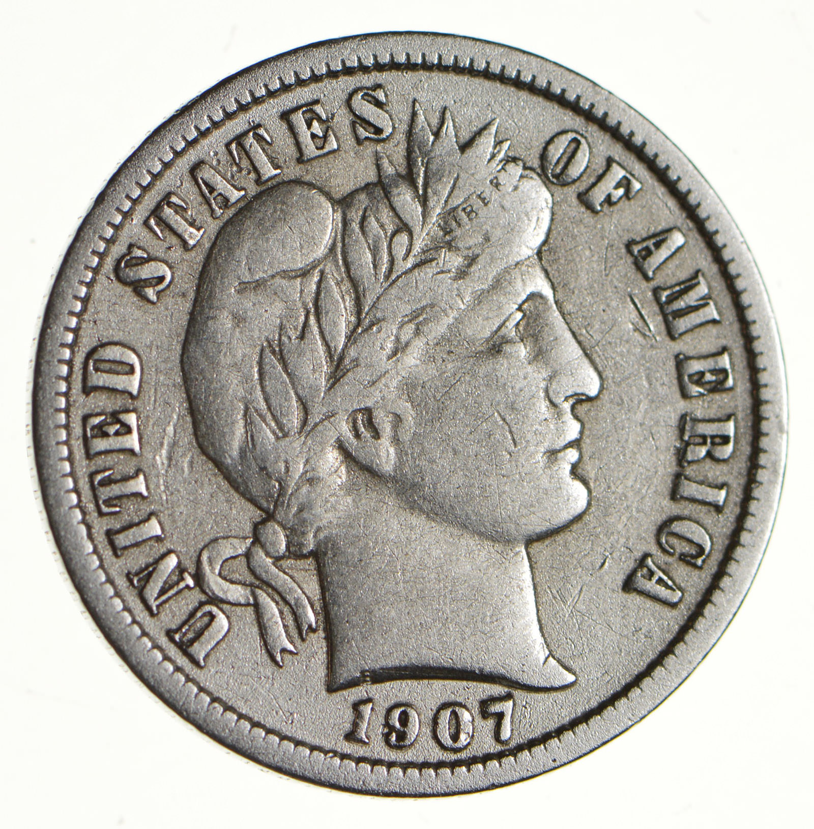 10c - Choice 1907 Barber Dime - Look at the Detail! | Property Room