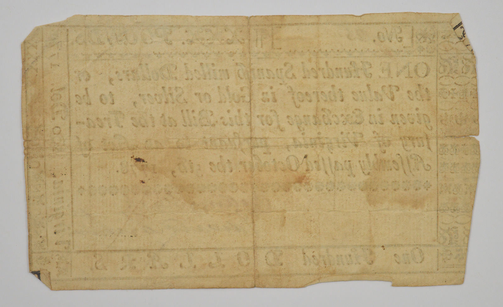 1778 100 Dollars Virginia Colonial Currency VA-163 | Property Room