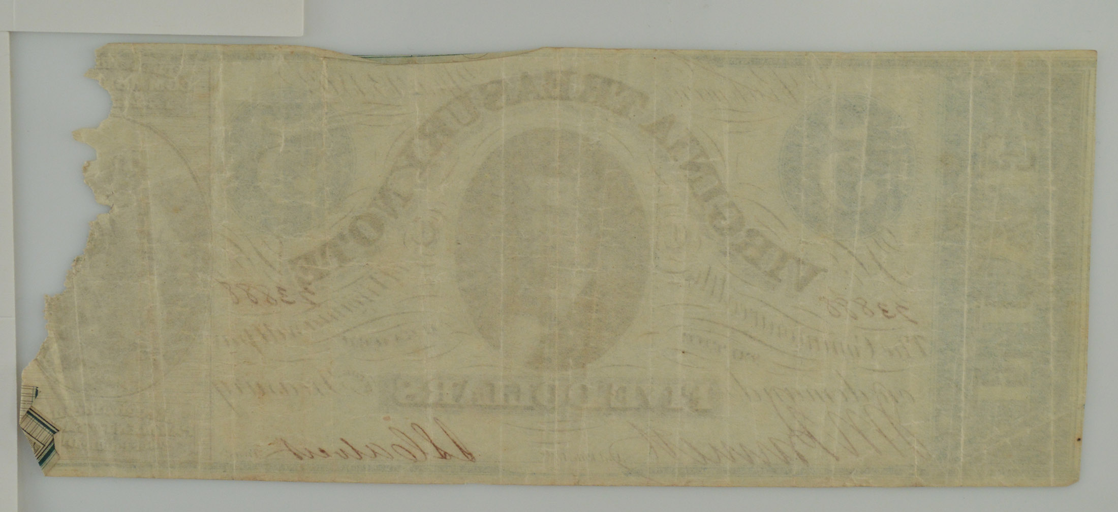 1800s $5 Dollar Virginia Treasury Note ***Condition | Property Room