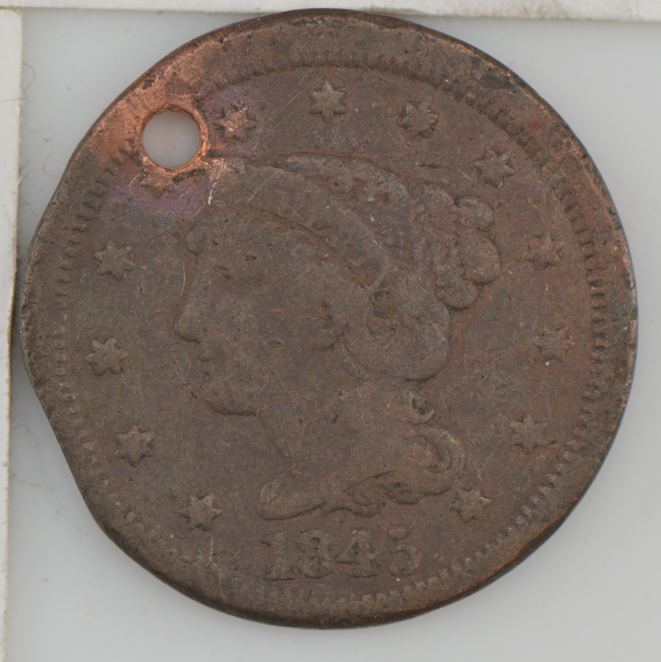 1845 Braided Hair Large Cent ***Hole | Property Room
