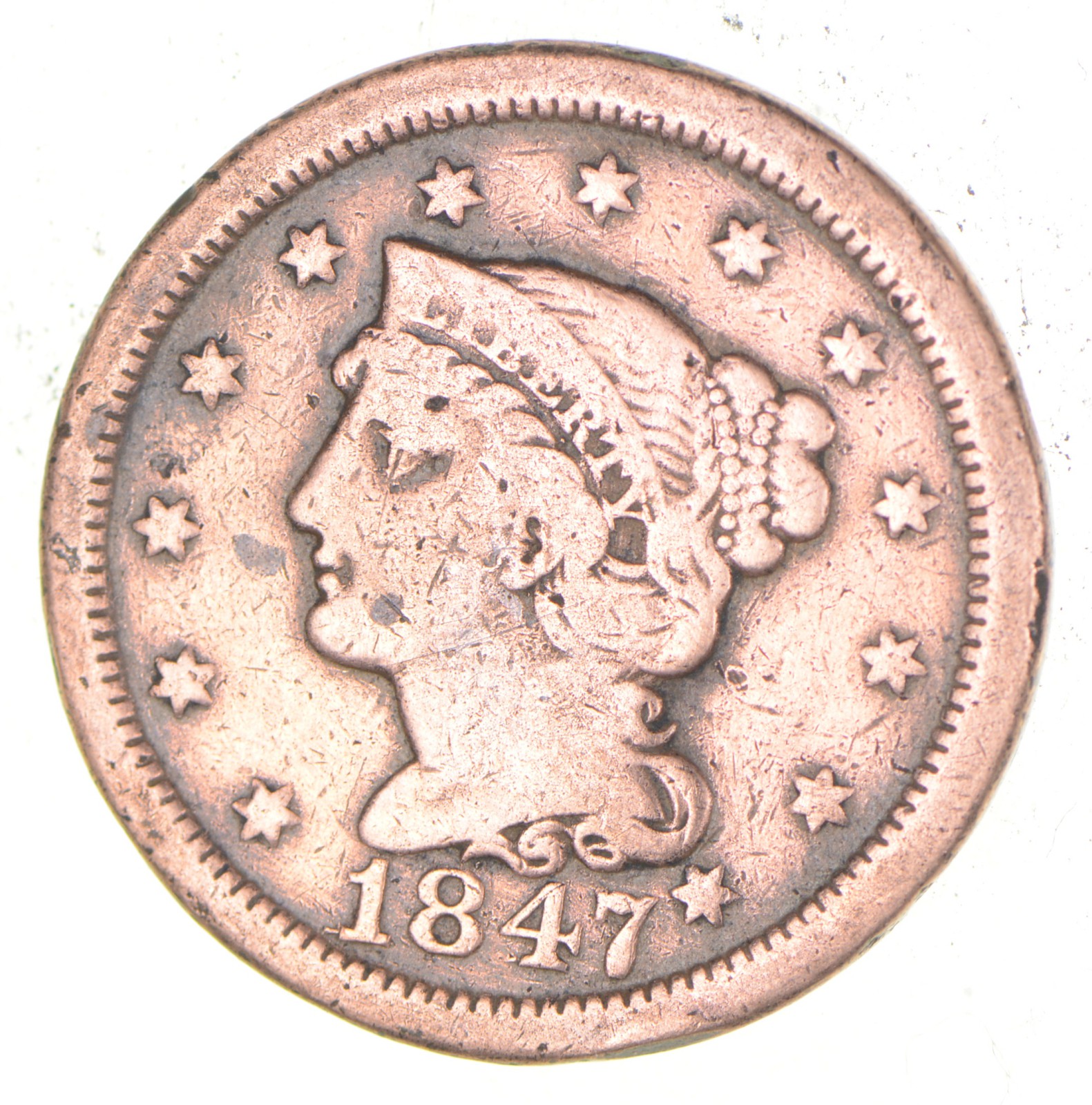 1847 - US Type Coin Braided Hair Large Cent | Property Room