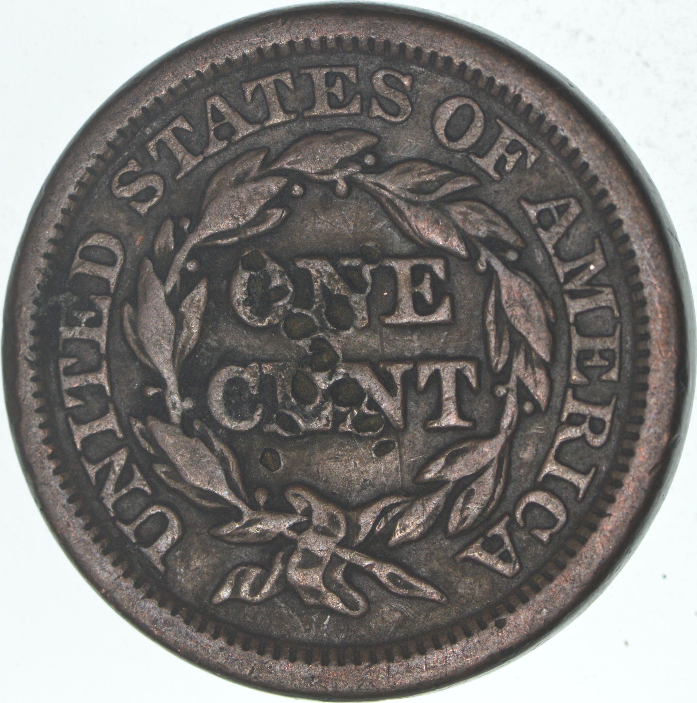 1847 - US Type Coin Braided Hair Large Cent *Condition: Holes Punched ...