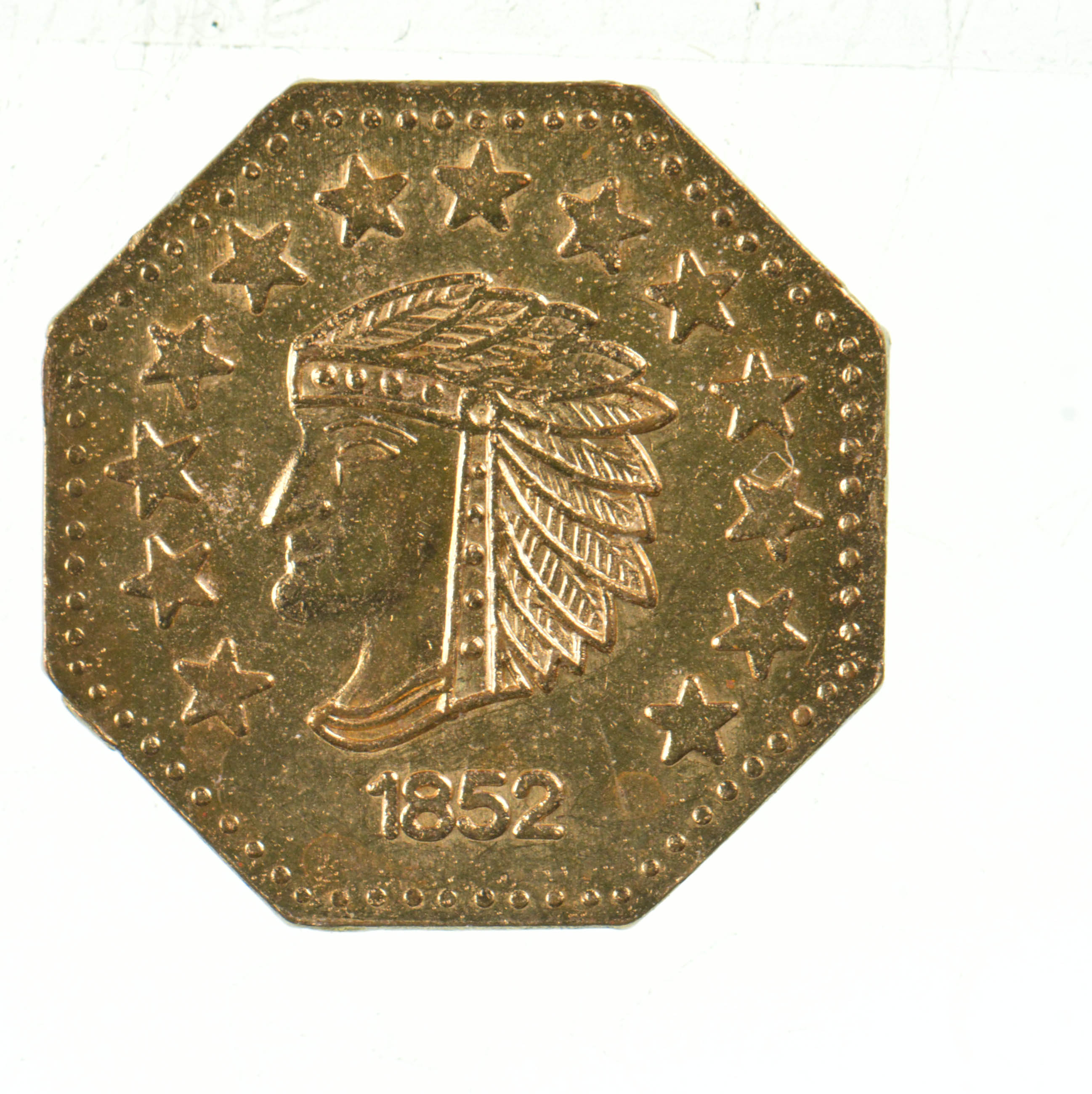 1852 Indian Head Octagonal California Gold Rush Souvenir Token ...