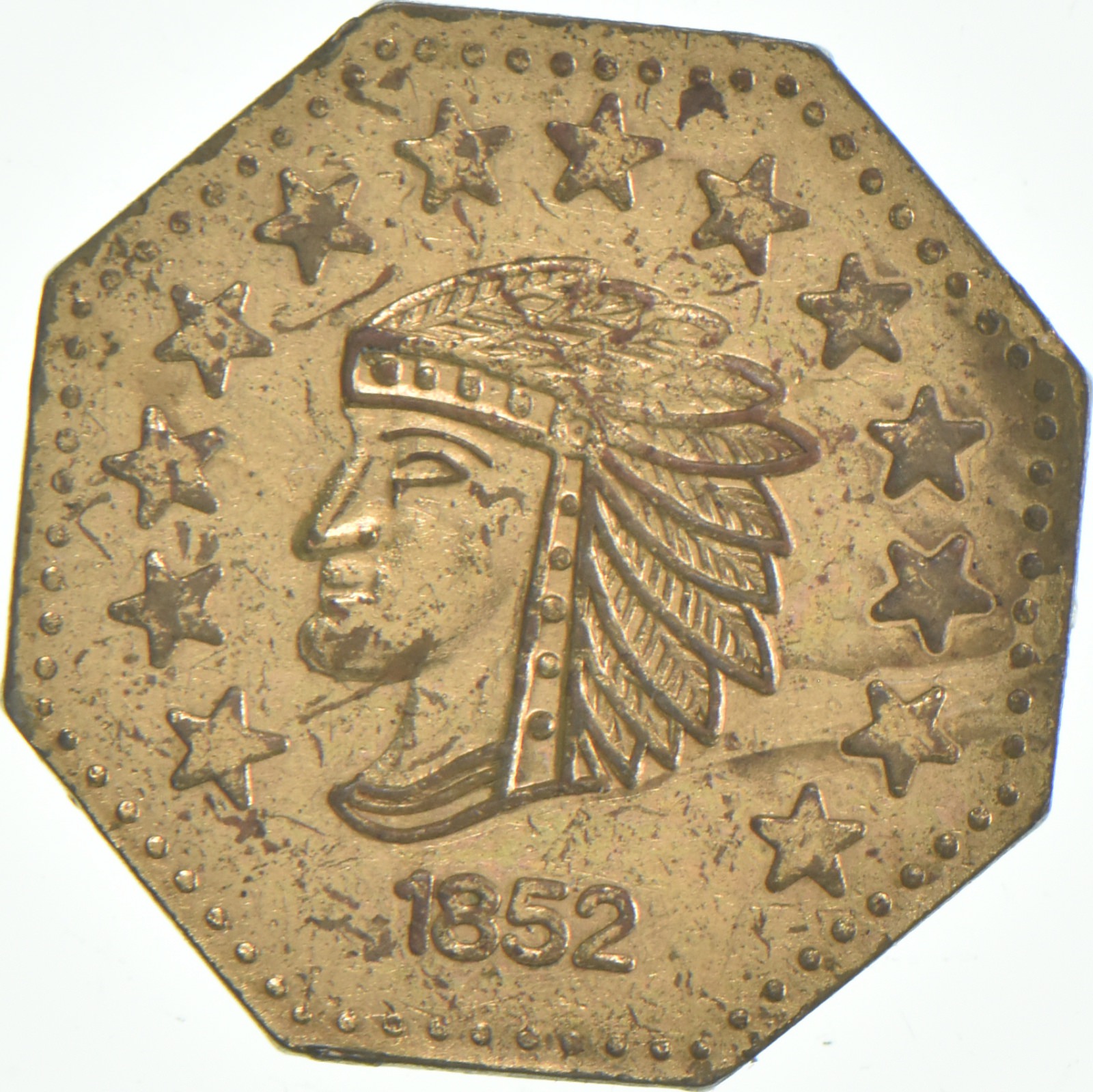 1852 Indian Head Octagonal California Gold Rush Souvenir Token ...