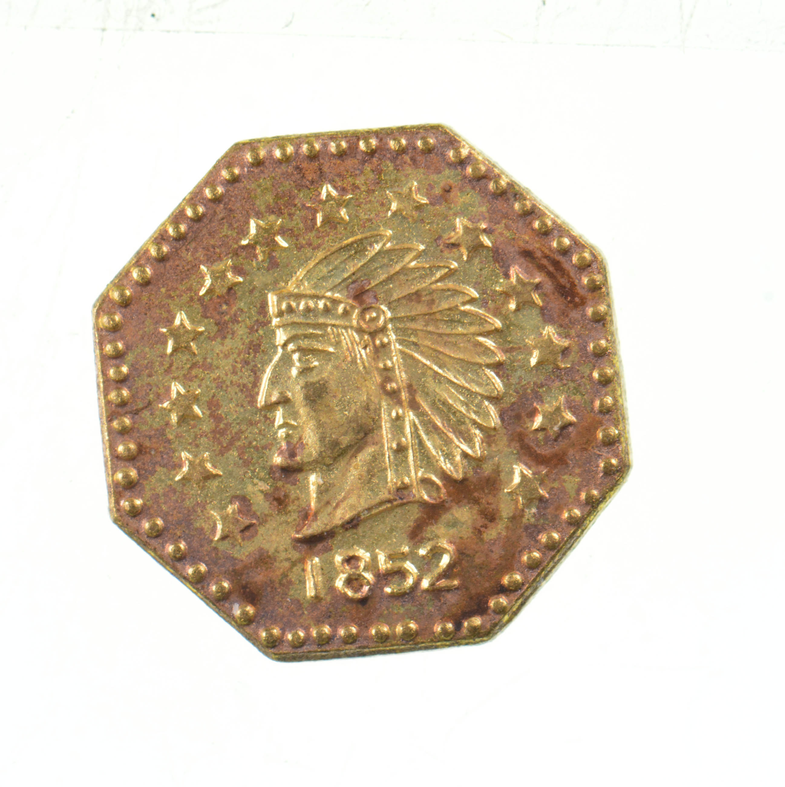 1852 Indian Head Octagonal California Gold Rush Souvenir Token ...