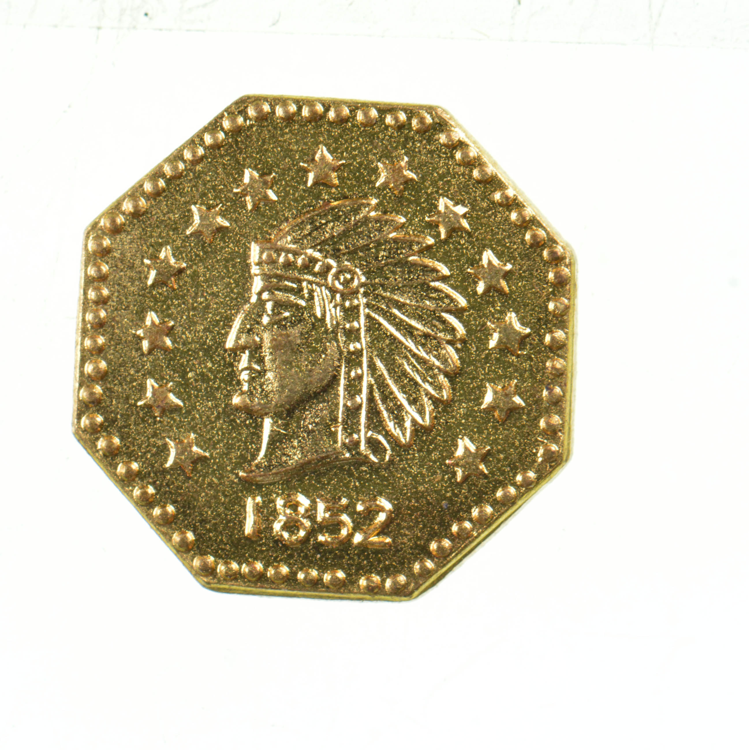 1852 Indian Head Octagonal California Gold Rush Souvenir Token ...