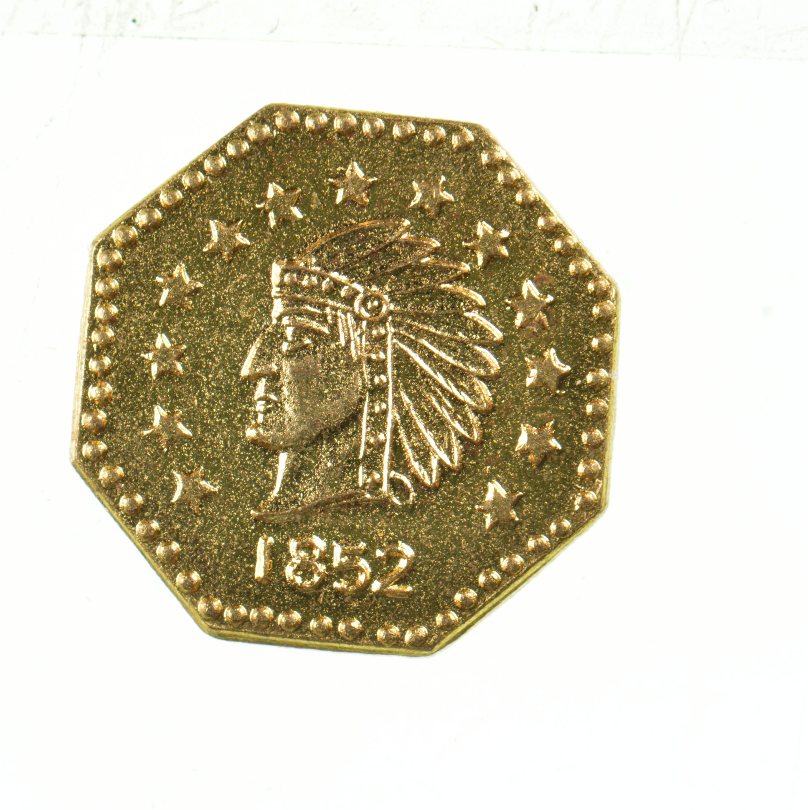 1852 Indian Head Octagonal California Gold Rush Souvenir Token ...