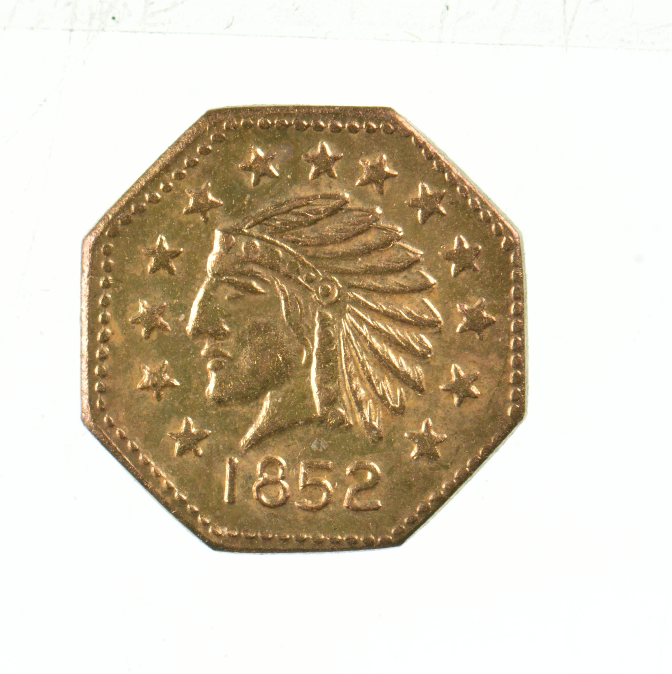 1852 Indian Head Octagonal California Gold Rush Souvenir Token ...
