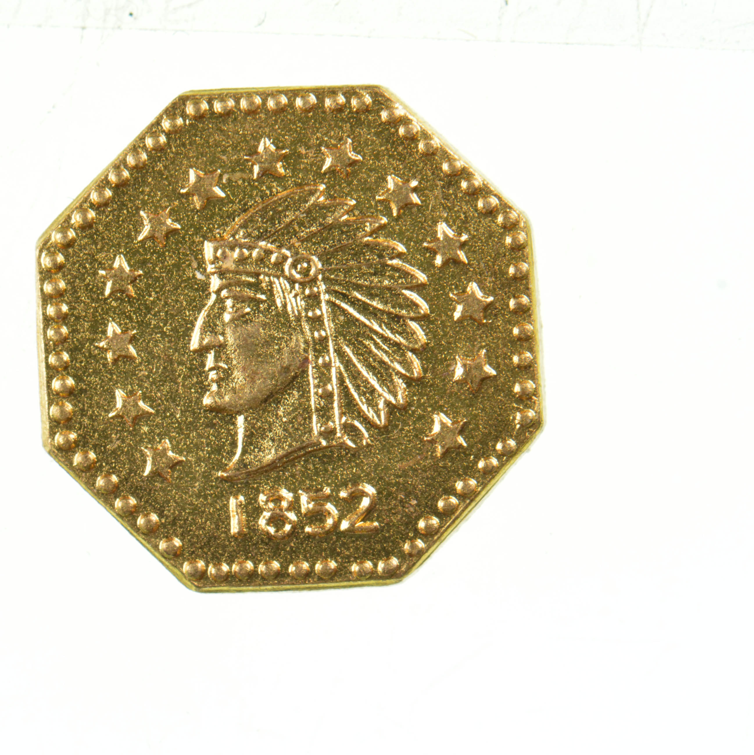 1852 Indian Head Octagonal California Gold Rush Souvenir Token ...