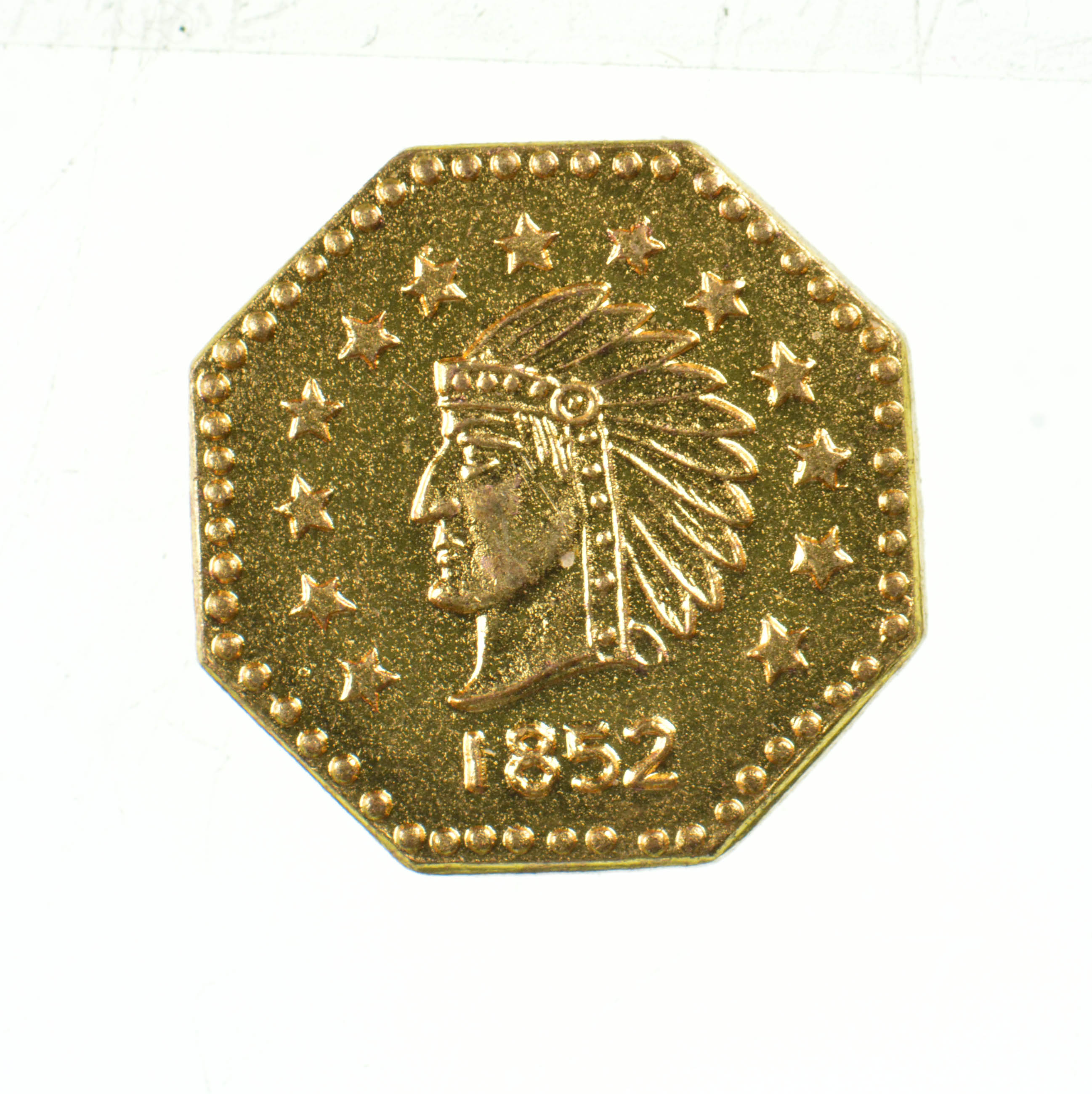 1852 Indian Head Octagonal California Gold Rush Souvenir Token ...
