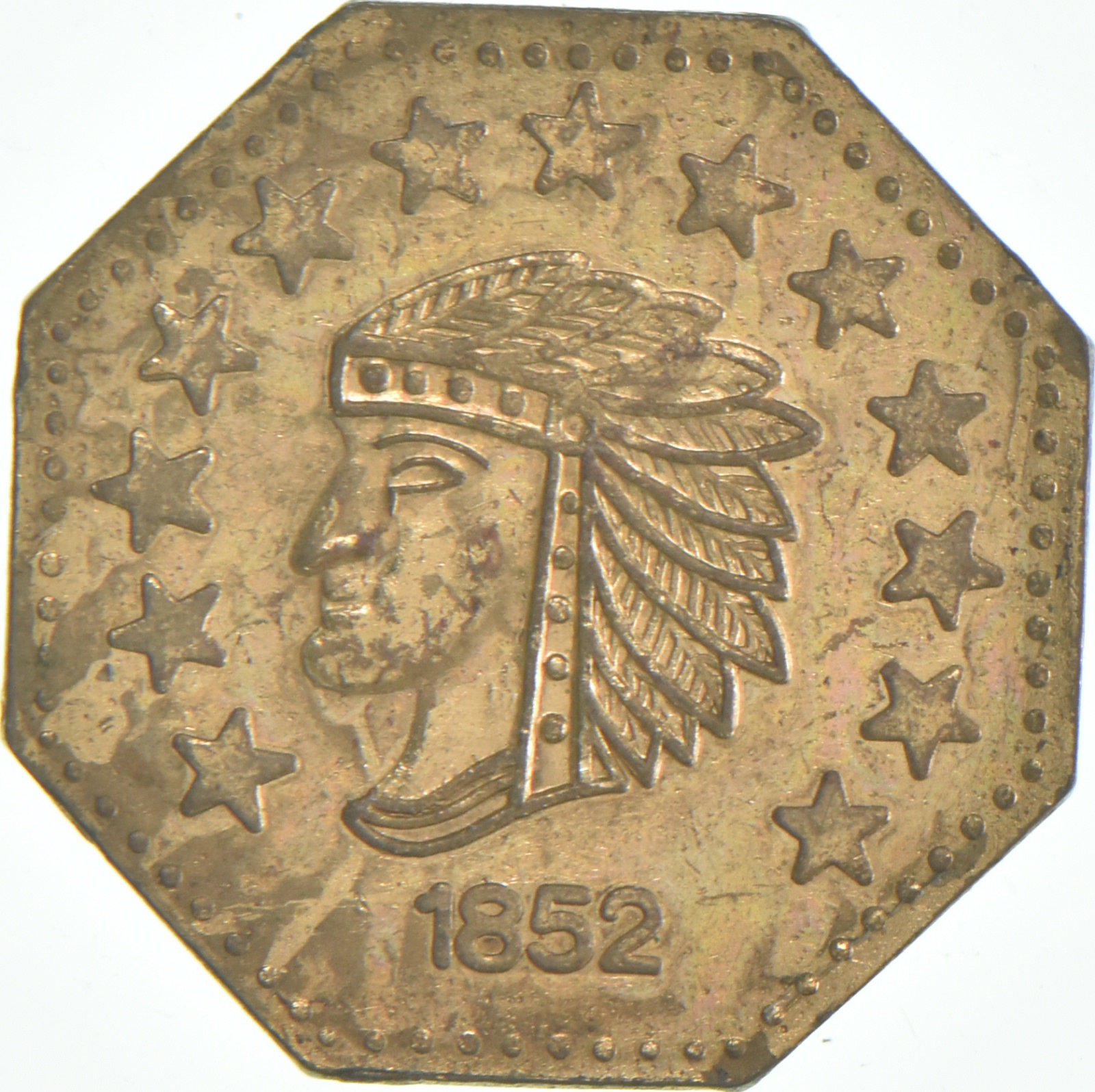 1852 Indian Head Octagonal California Gold Rush Souvenir Token ...