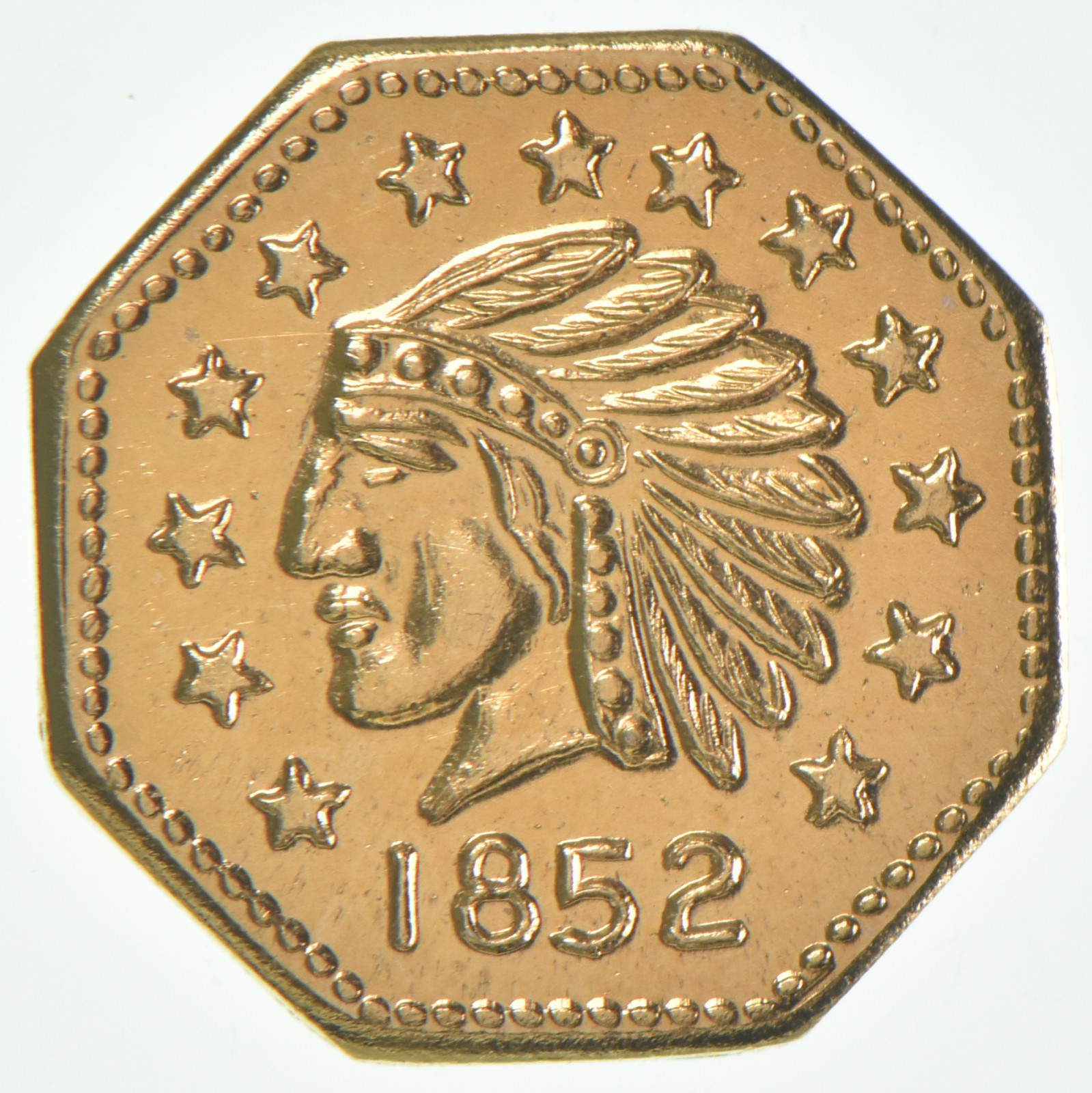 1852 Indian Head Octagonal California Gold Rush Souvenir Token ...