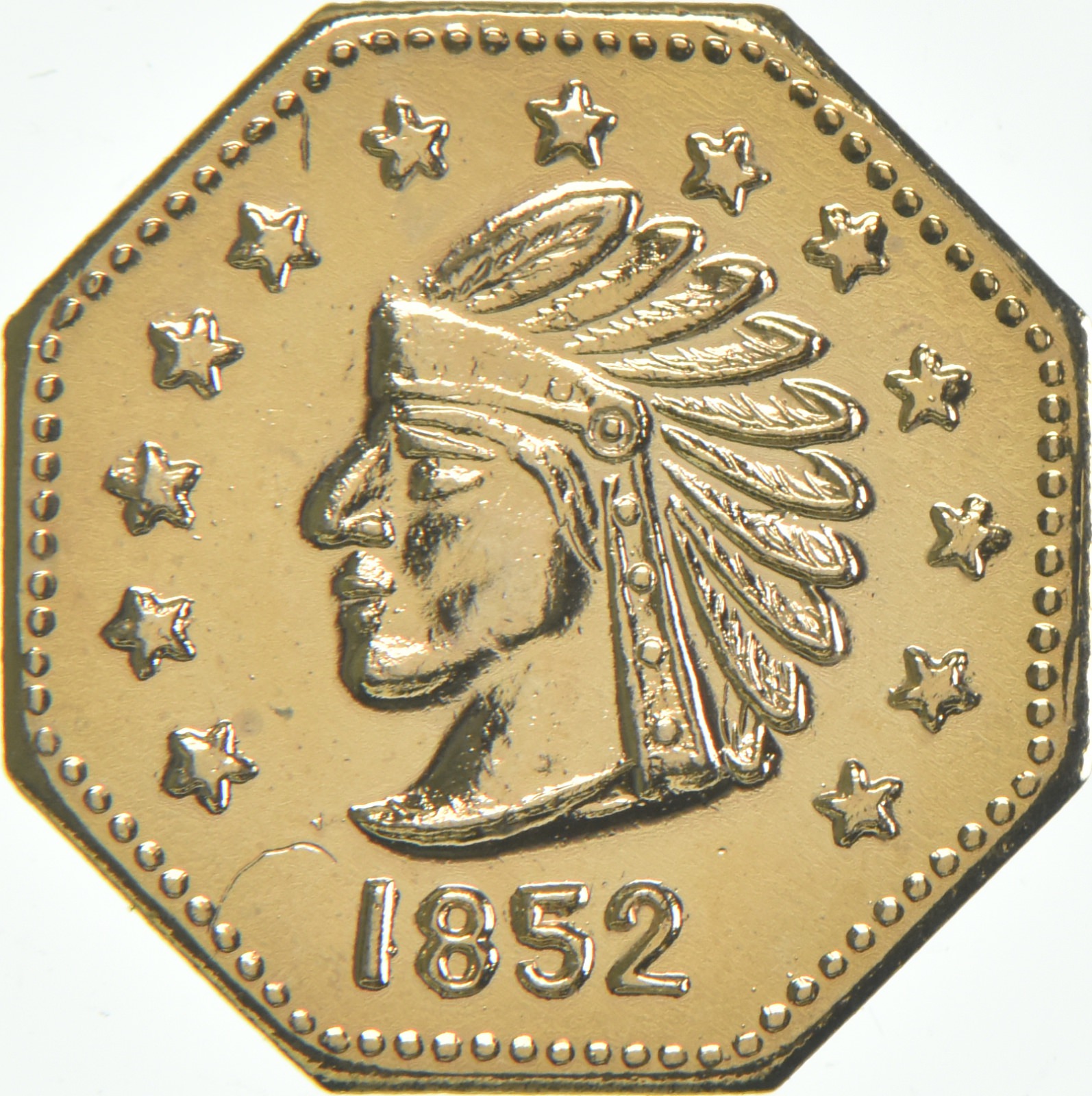 1852 Indian Head Octagonal California Gold Rush Souvenir Token ...