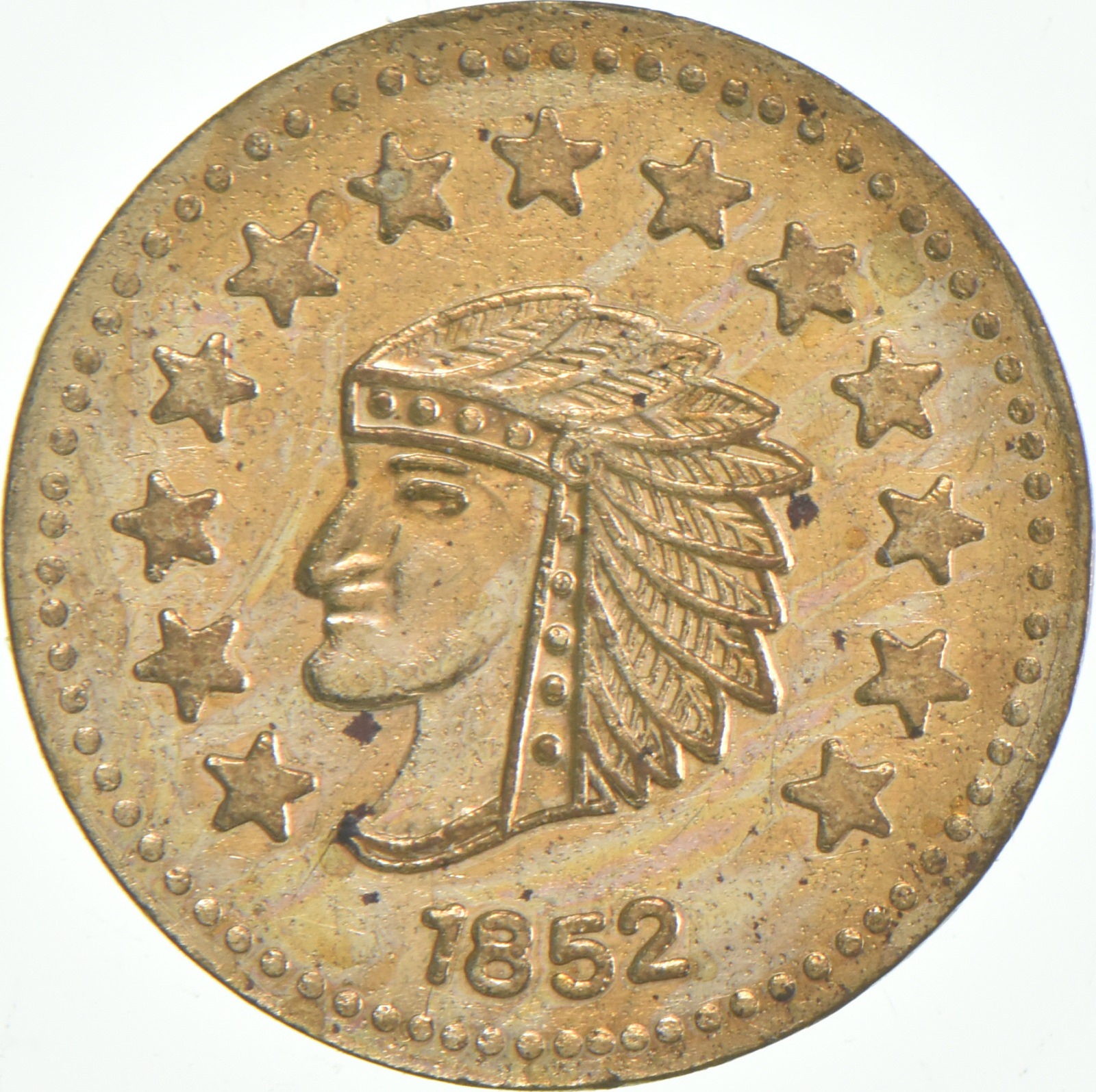 1852 Indian Head Round California Gold Rush Souvenir Token | Property Room