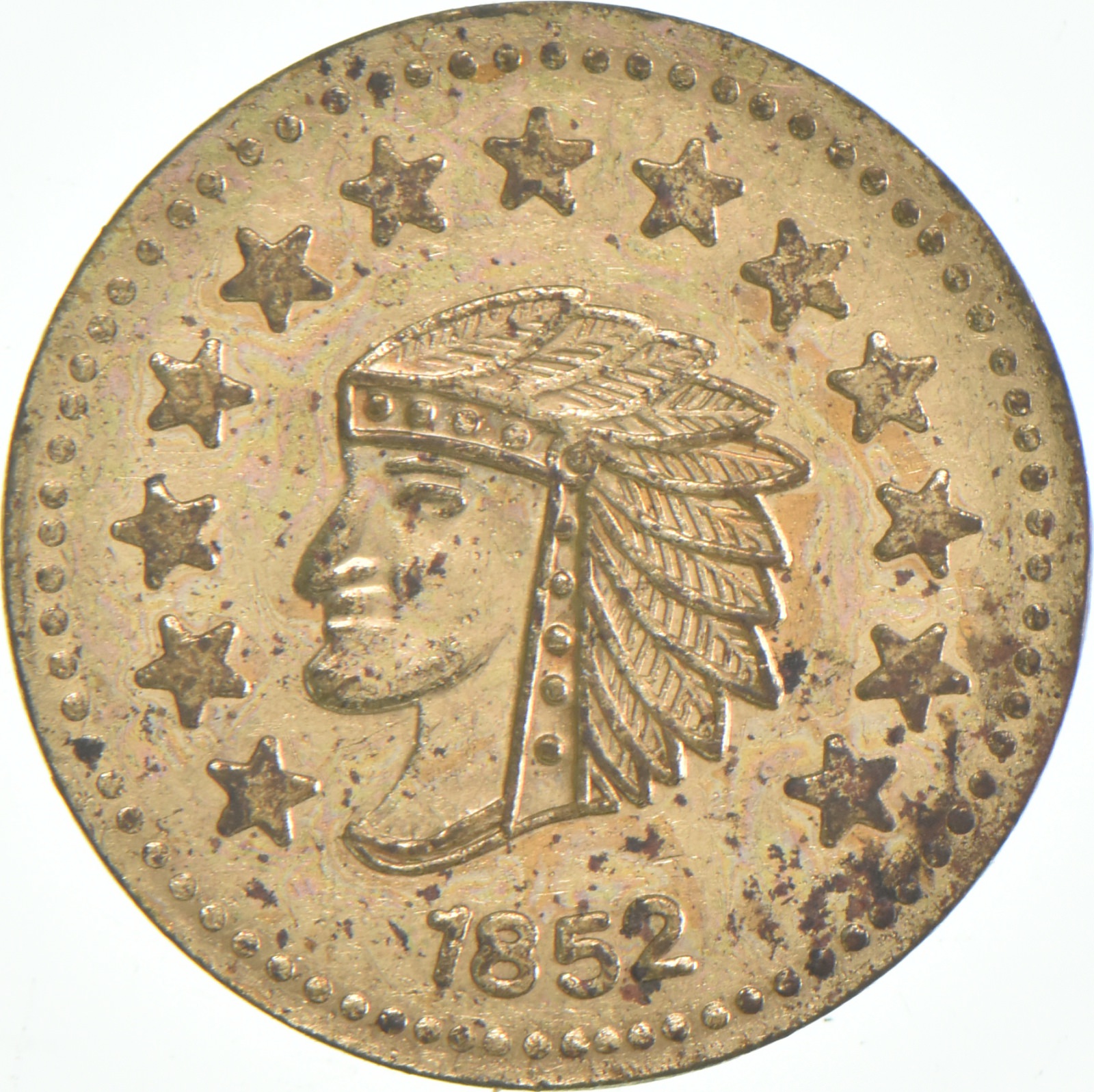 1852 Indian Head Round California Gold Rush Souvenir Token | Property Room