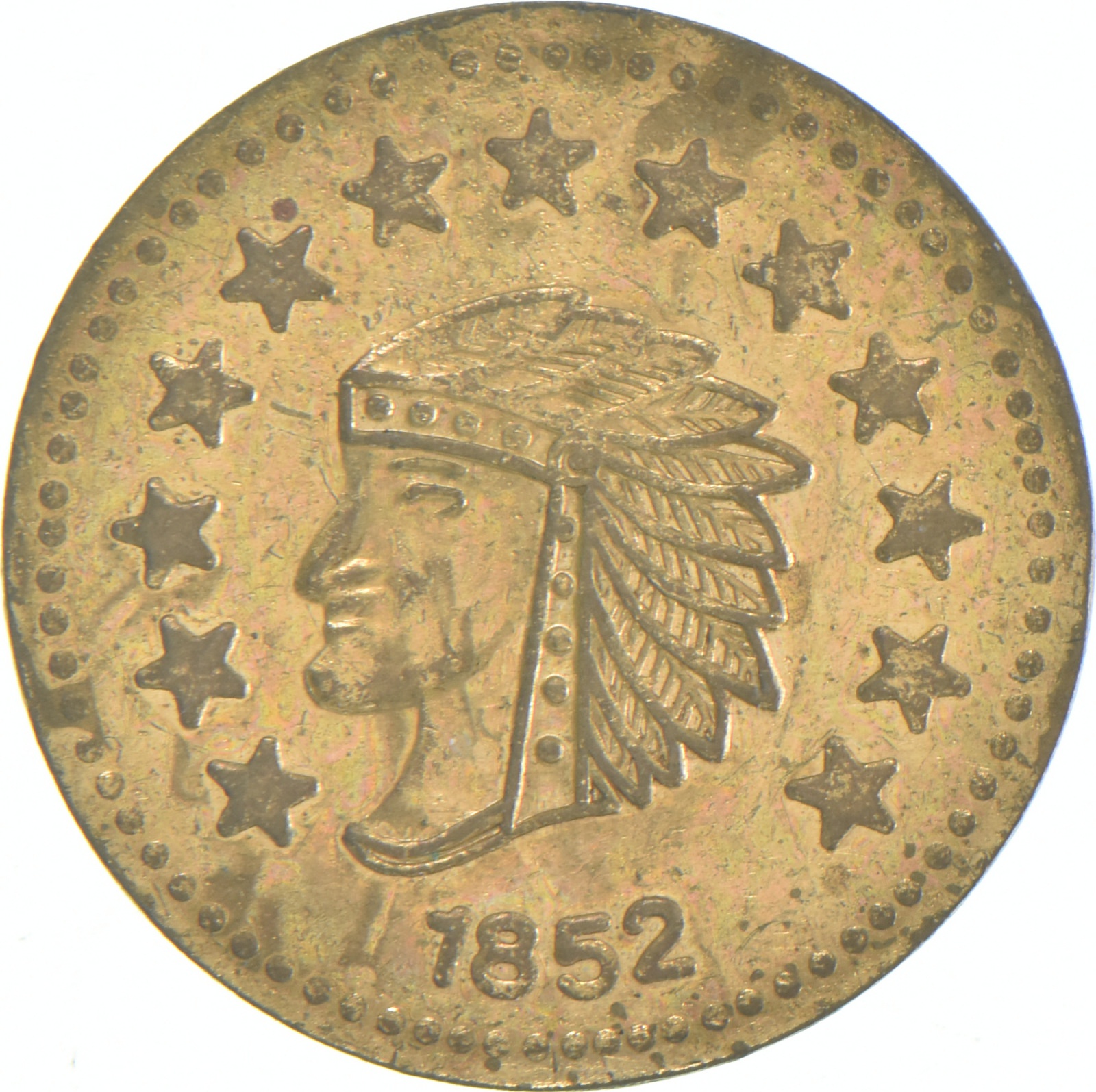 1852 Indian Head Round California Gold Rush Souvenir Token | Property Room