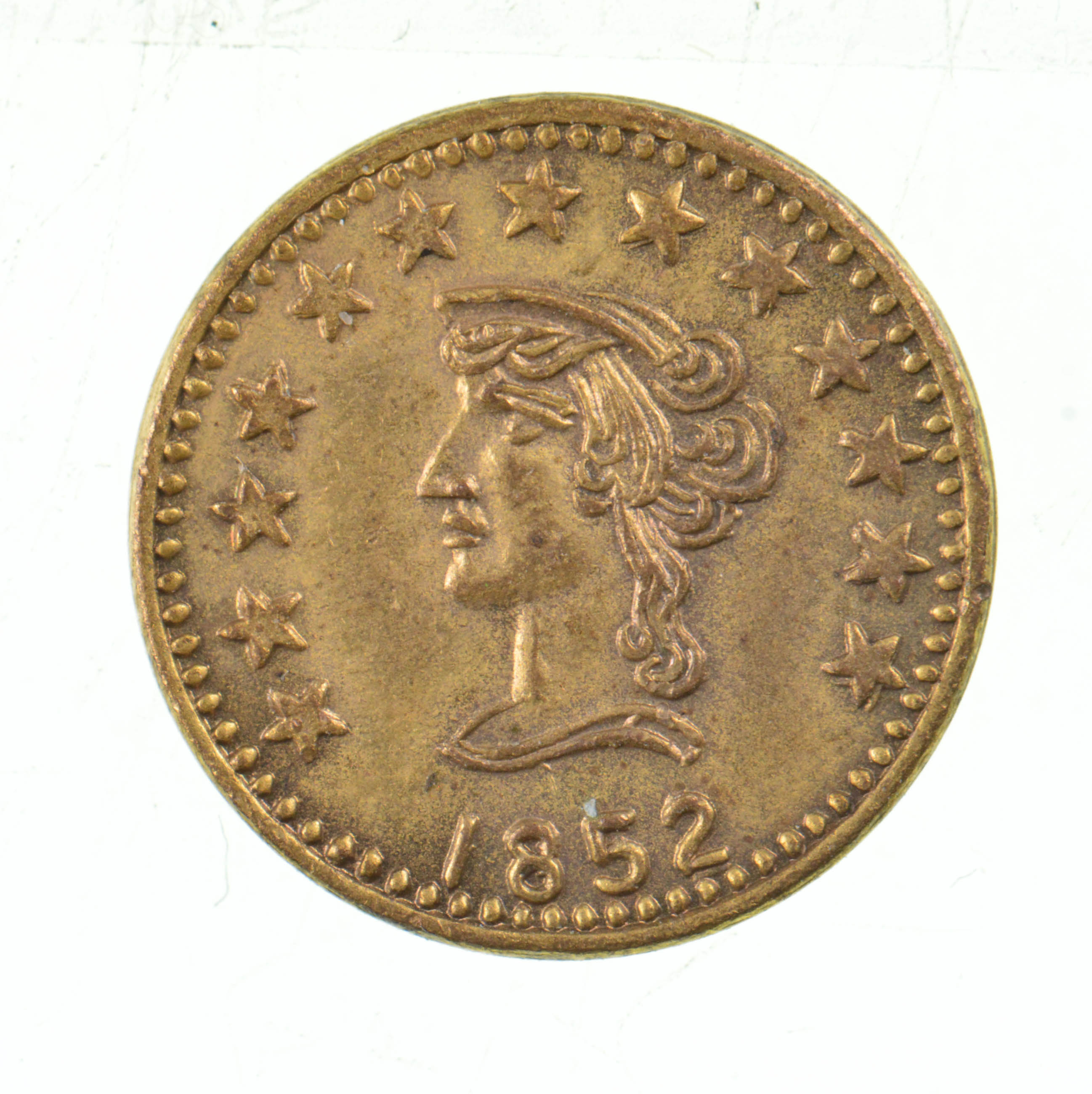 1852 Liberty Head Round California Gold Rush Souvenir Token | Property Room