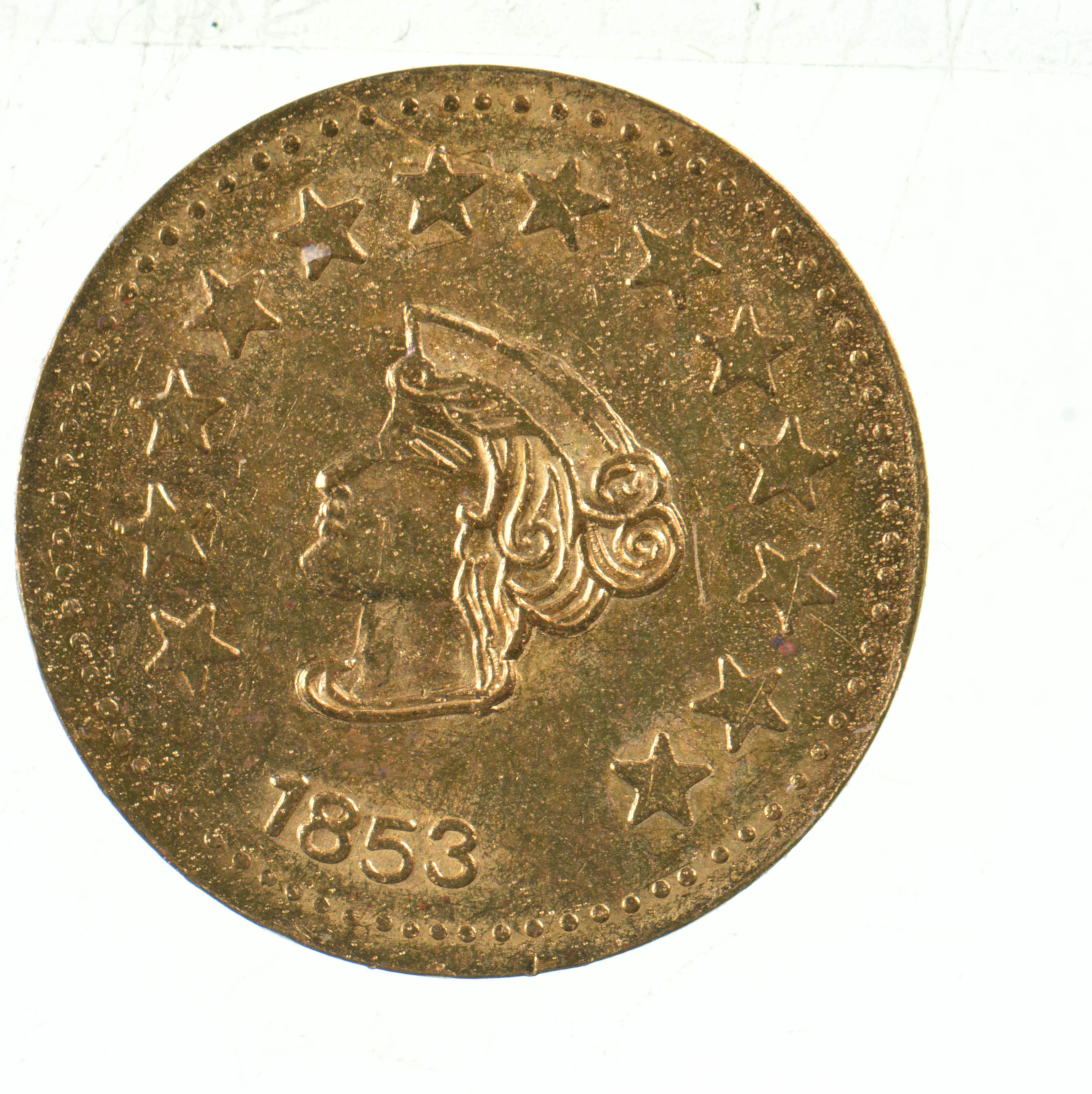 1853 Liberty Head Round California Gold Rush Souvenir Token | Property Room