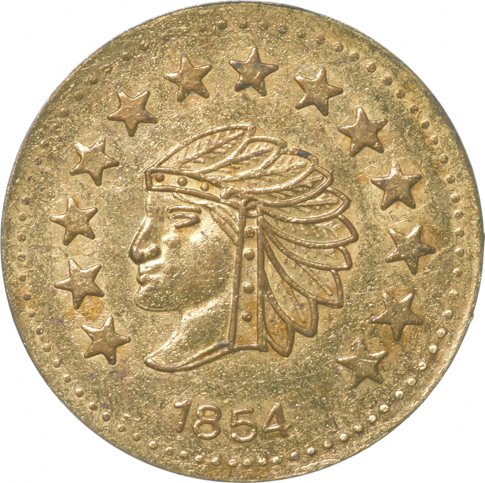 1854 Indian Head Round California Gold Rush Souvenir Token | Property Room