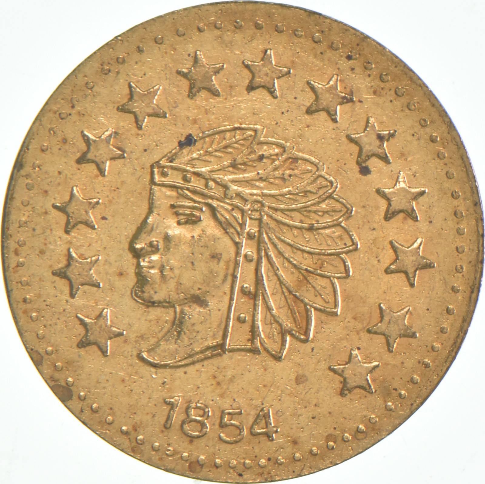 1854 Indian Head Round California Gold Rush Souvenir Token | Property Room