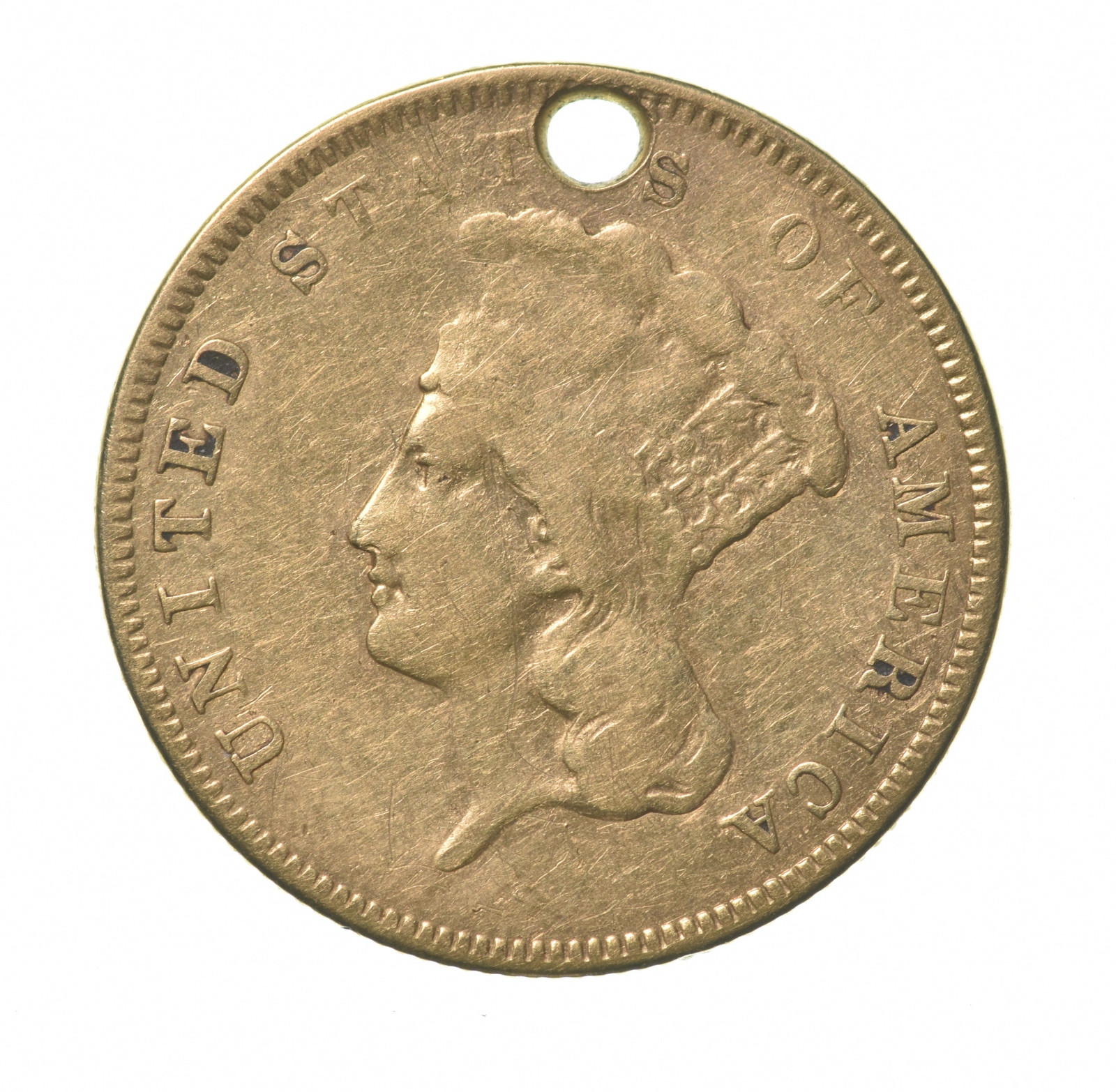 1855 $3 Indian Princess Head Gold Three Dollar Piece Holed | Property Room
