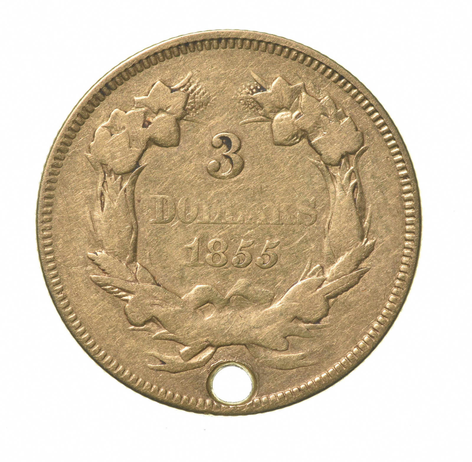 1855 $3 Indian Princess Head Gold Three Dollar Piece Holed | Property Room