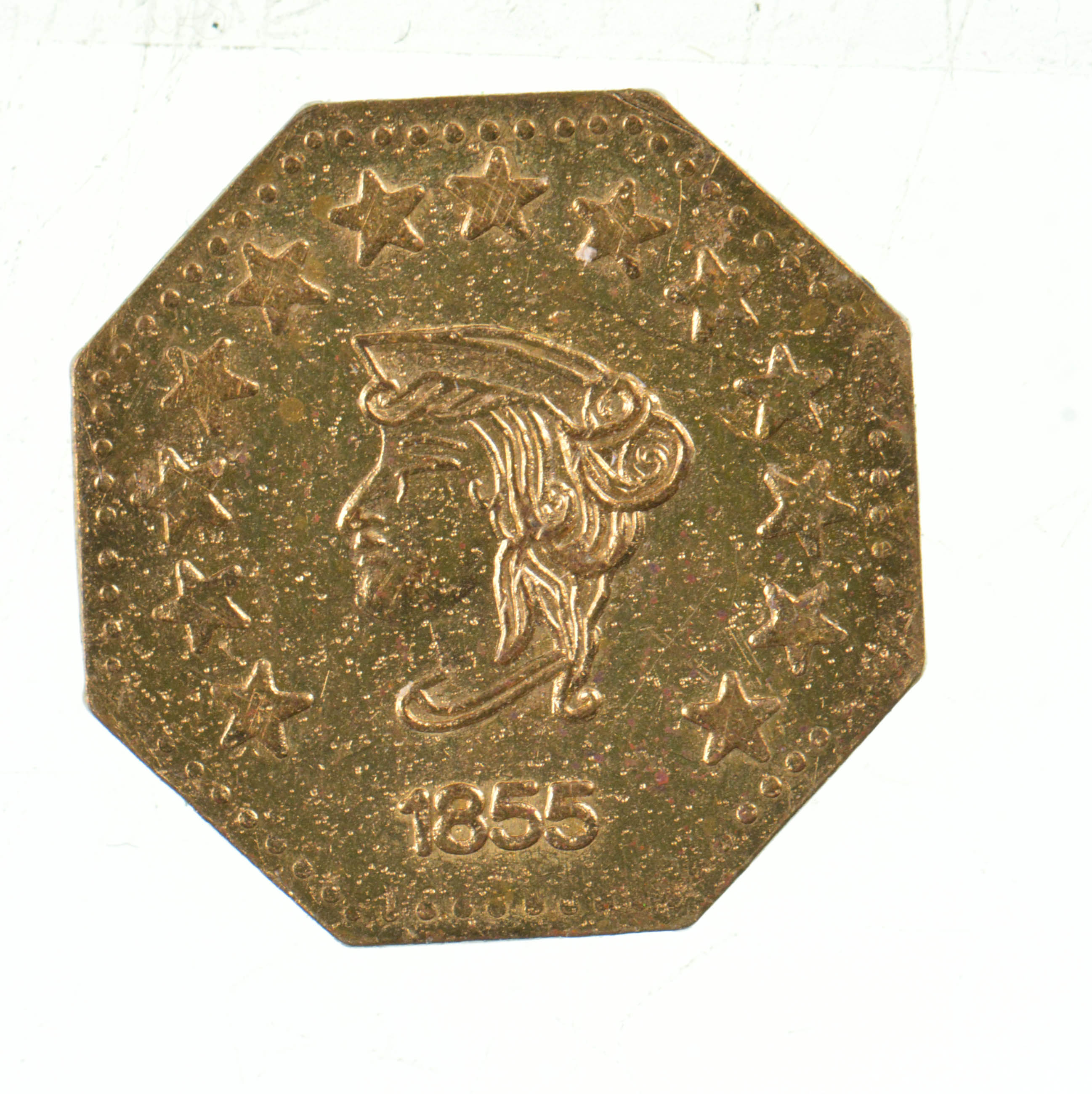 1855 Liberty Head Octagonal California Gold Rush Souvenir Token ...