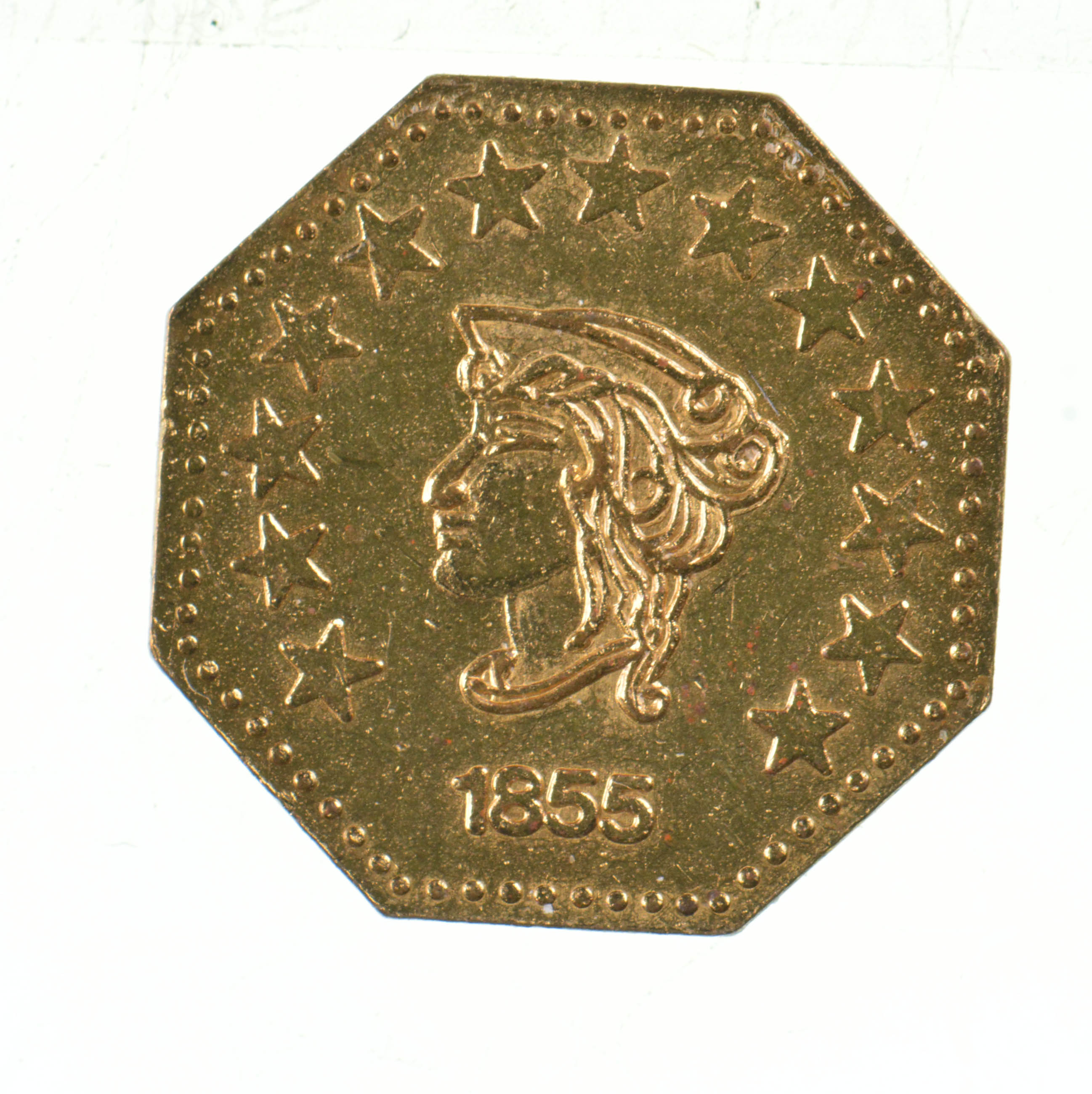 1855 Liberty Head Octagonal California Gold Rush Souvenir Token ...