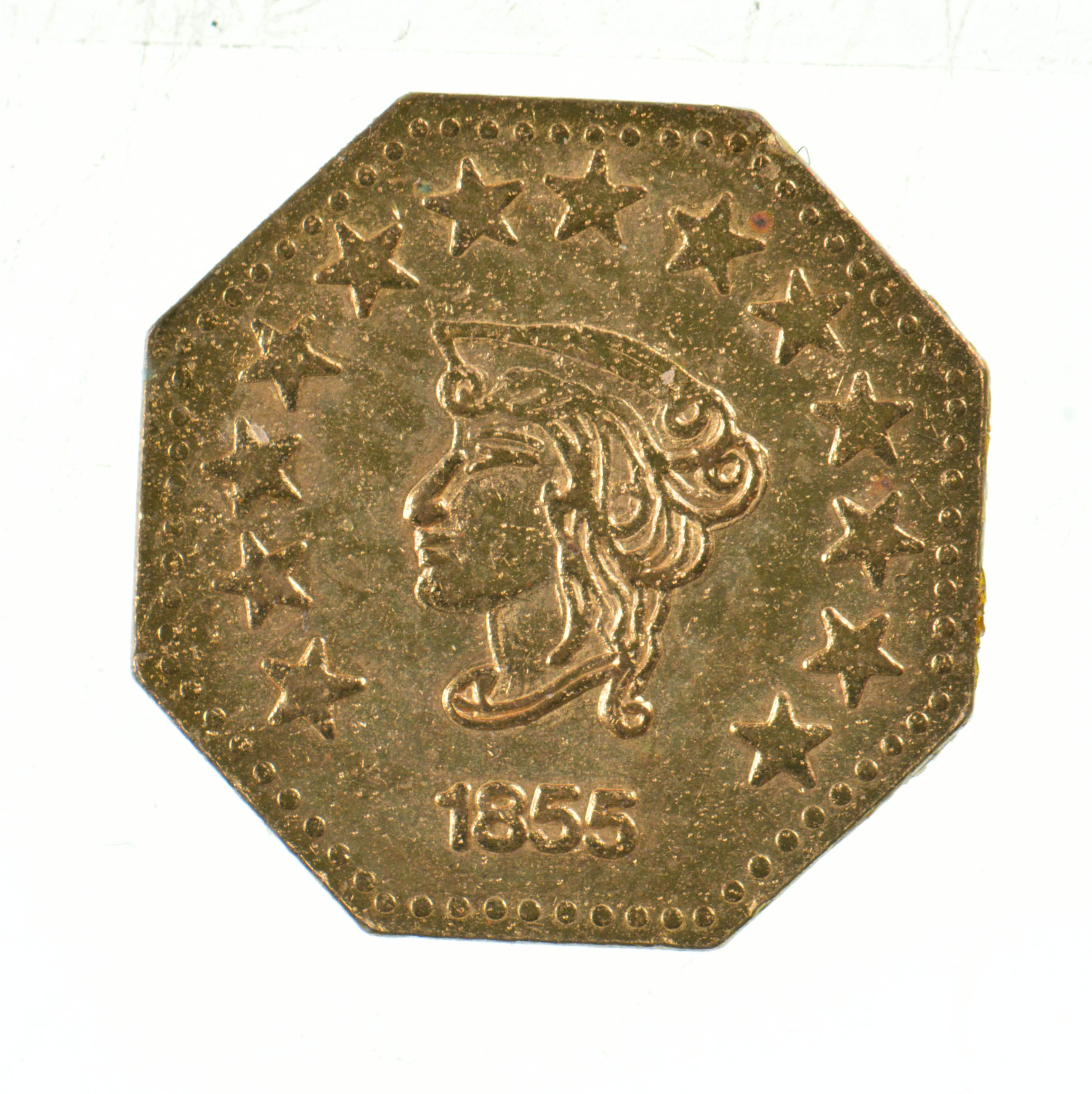 1855 Liberty Head Octagonal California Gold Rush Souvenir Token ...