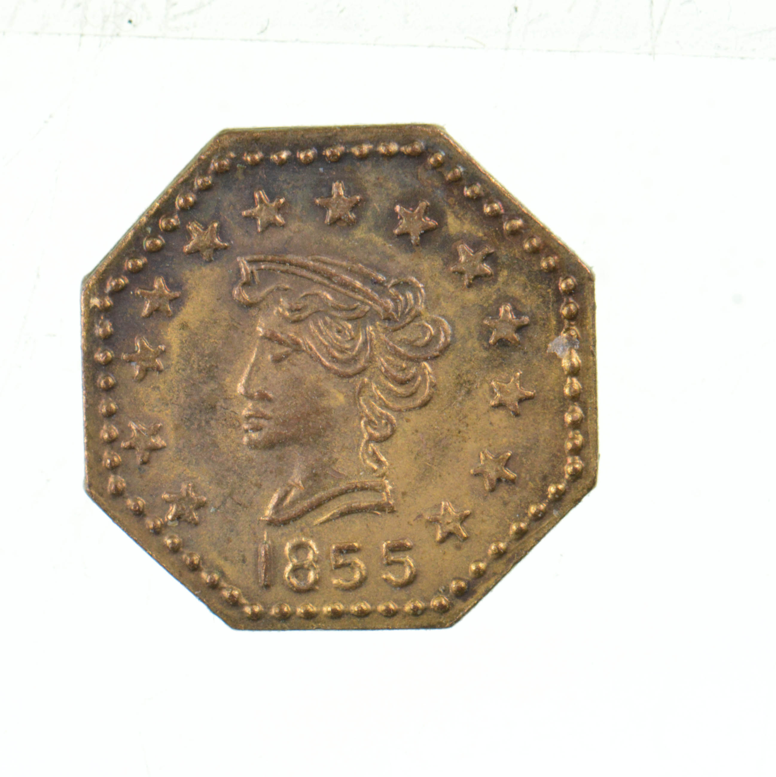 1855 Liberty Head Octagonal California Gold Rush Souvenir Token ...