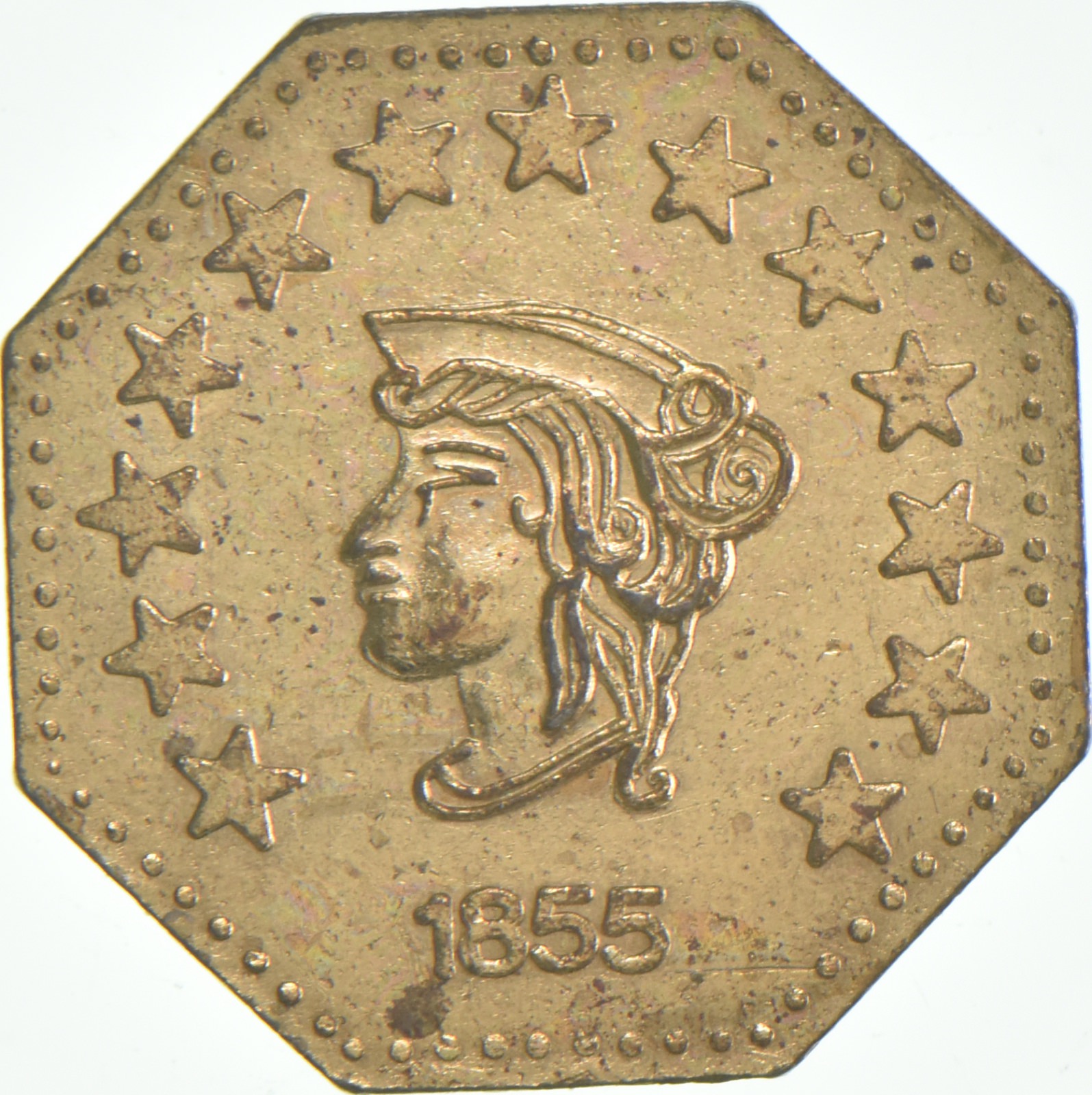 1855 Liberty Octagonal California Gold Rush Souvenir Token | Property Room
