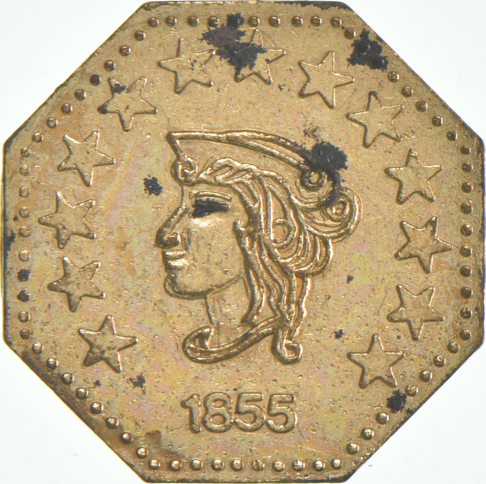 1855 Liberty Octagonal California Gold Rush Souvenir Token | Property Room