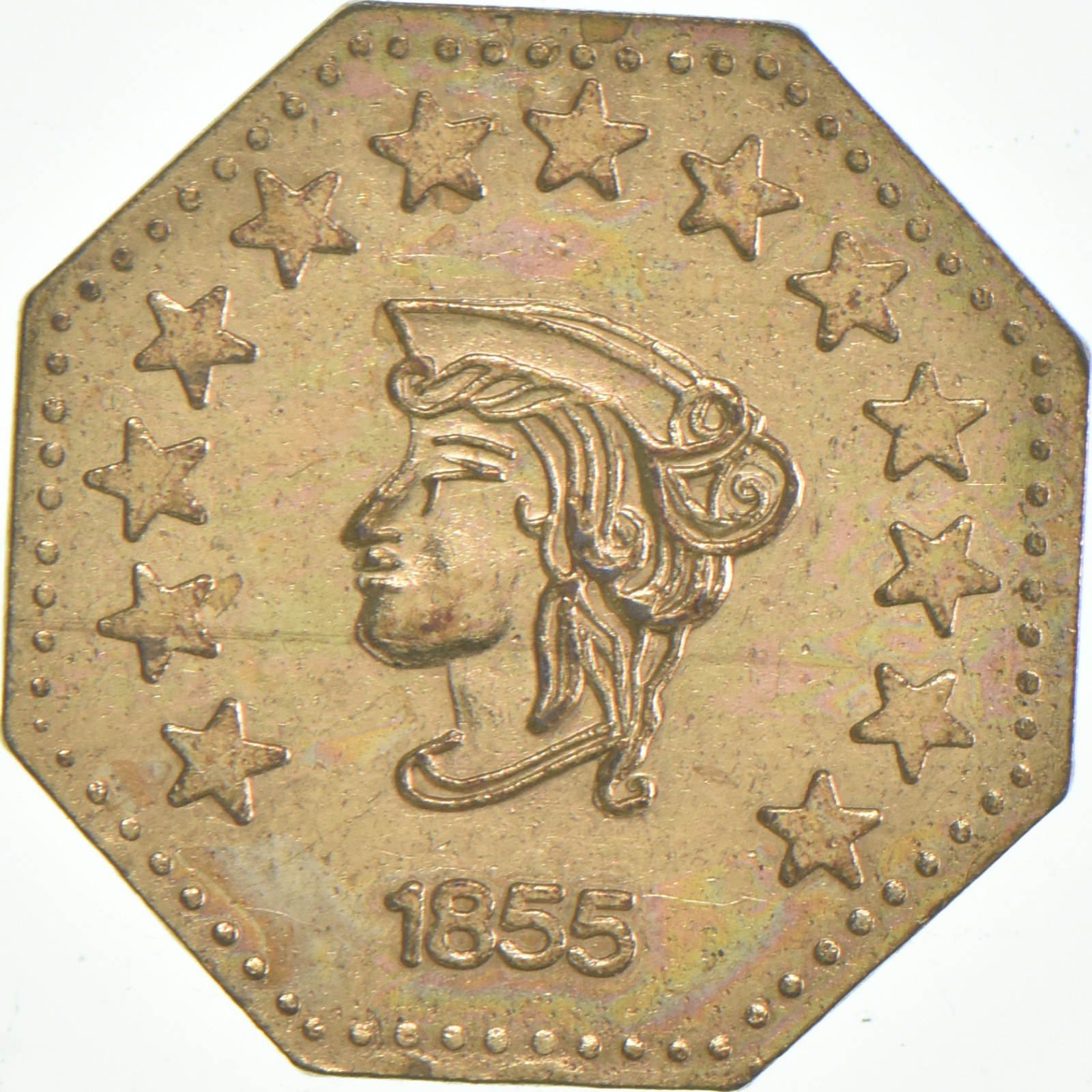 1855 Liberty Octagonal California Gold Rush Souvenir Token | Property Room