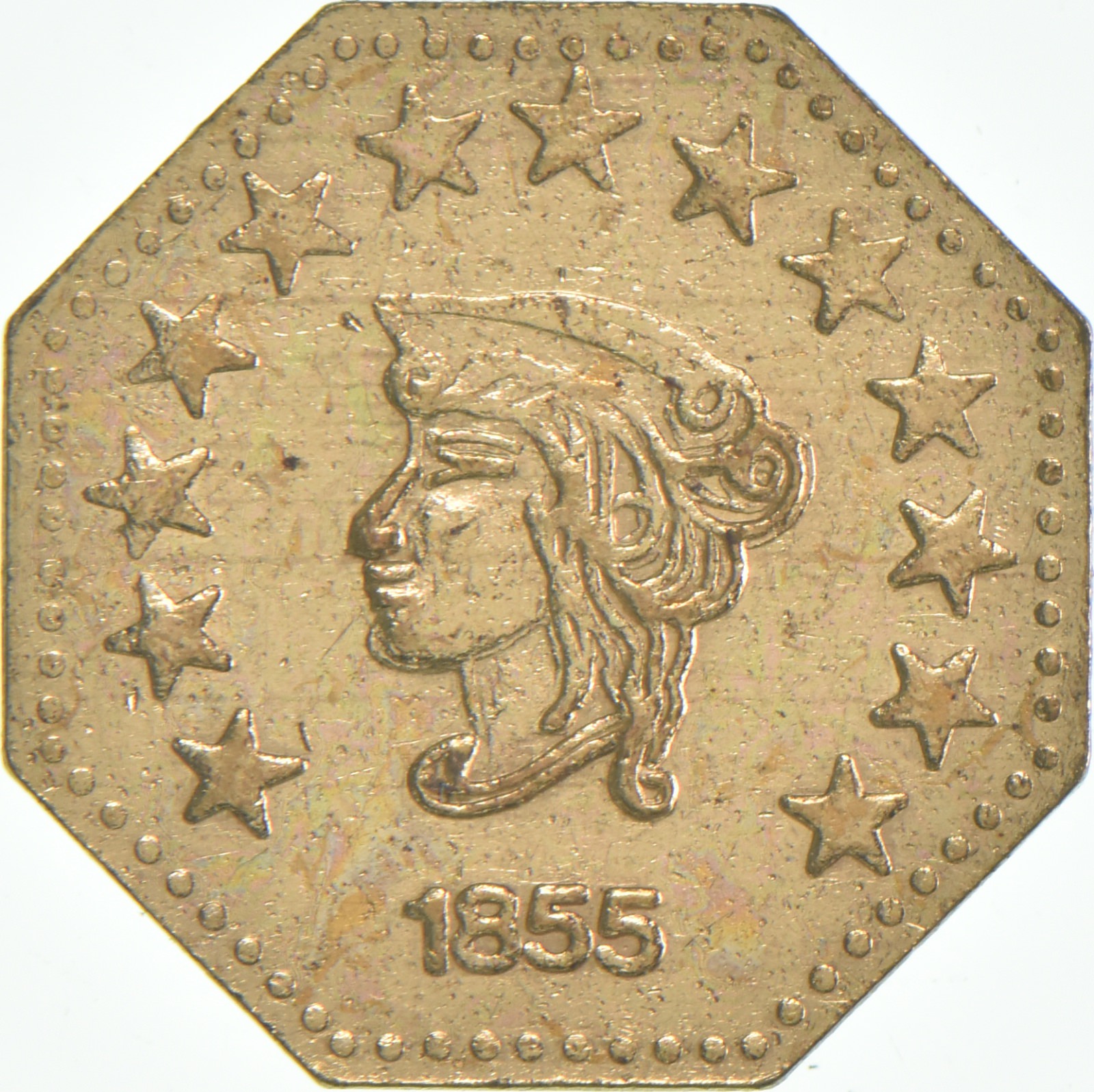 1855 Liberty Octagonal California Gold Rush Souvenir Token | Property Room