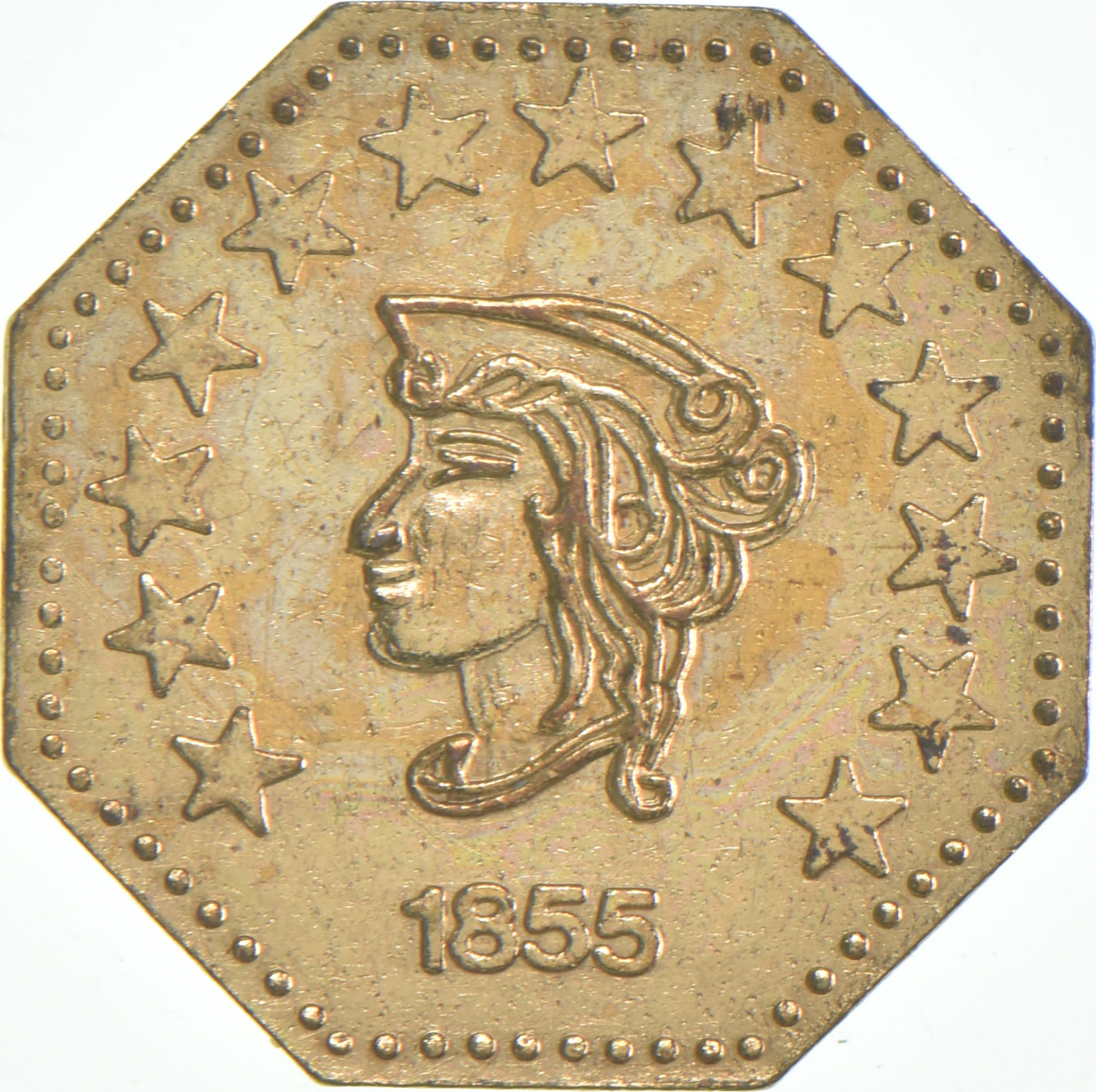 1855 Liberty Octagonal California Gold Rush Souvenir Token | Property Room