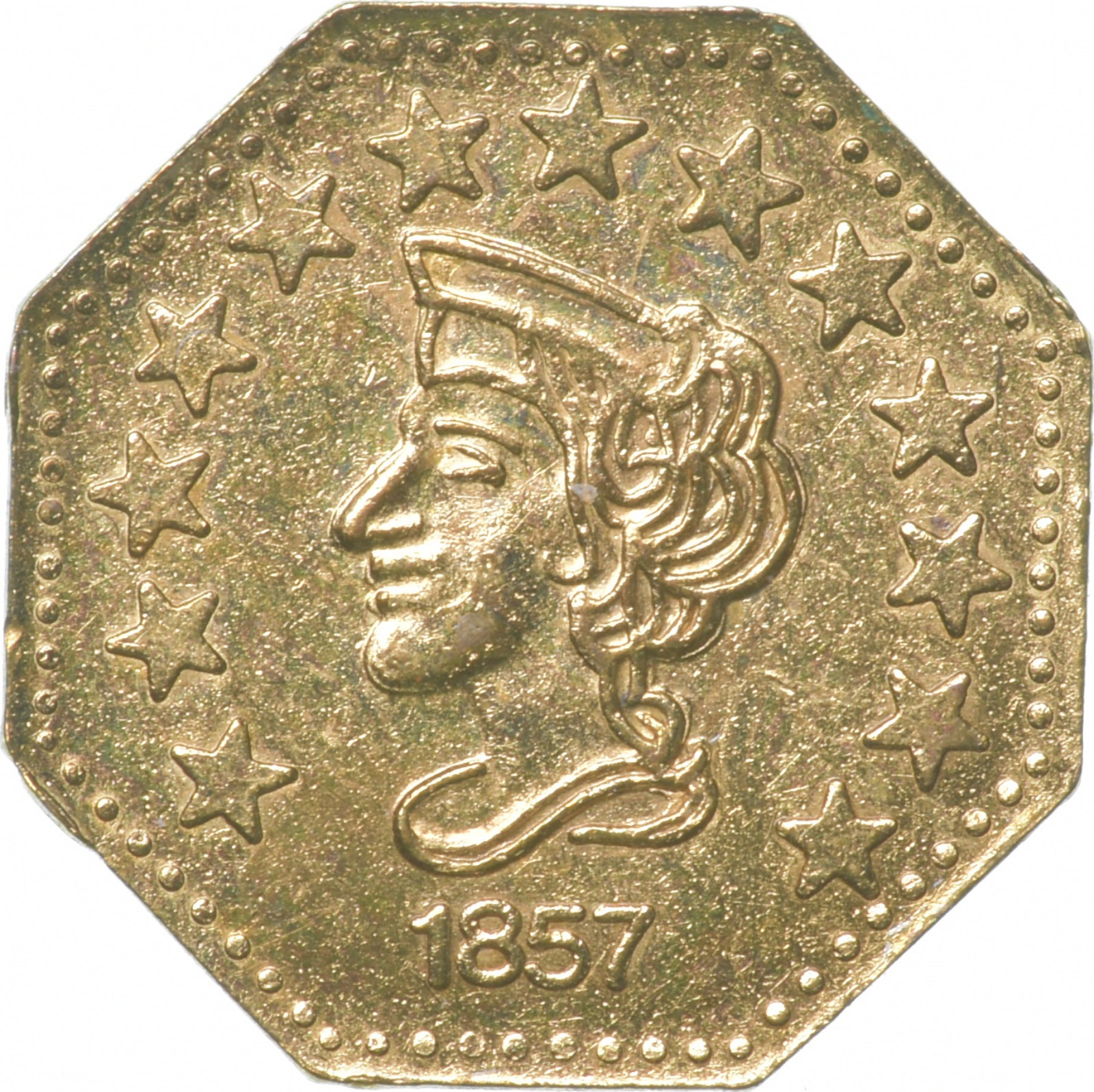 1857 Liberty Head Octagonal California Gold Rush Souvenir Token ...