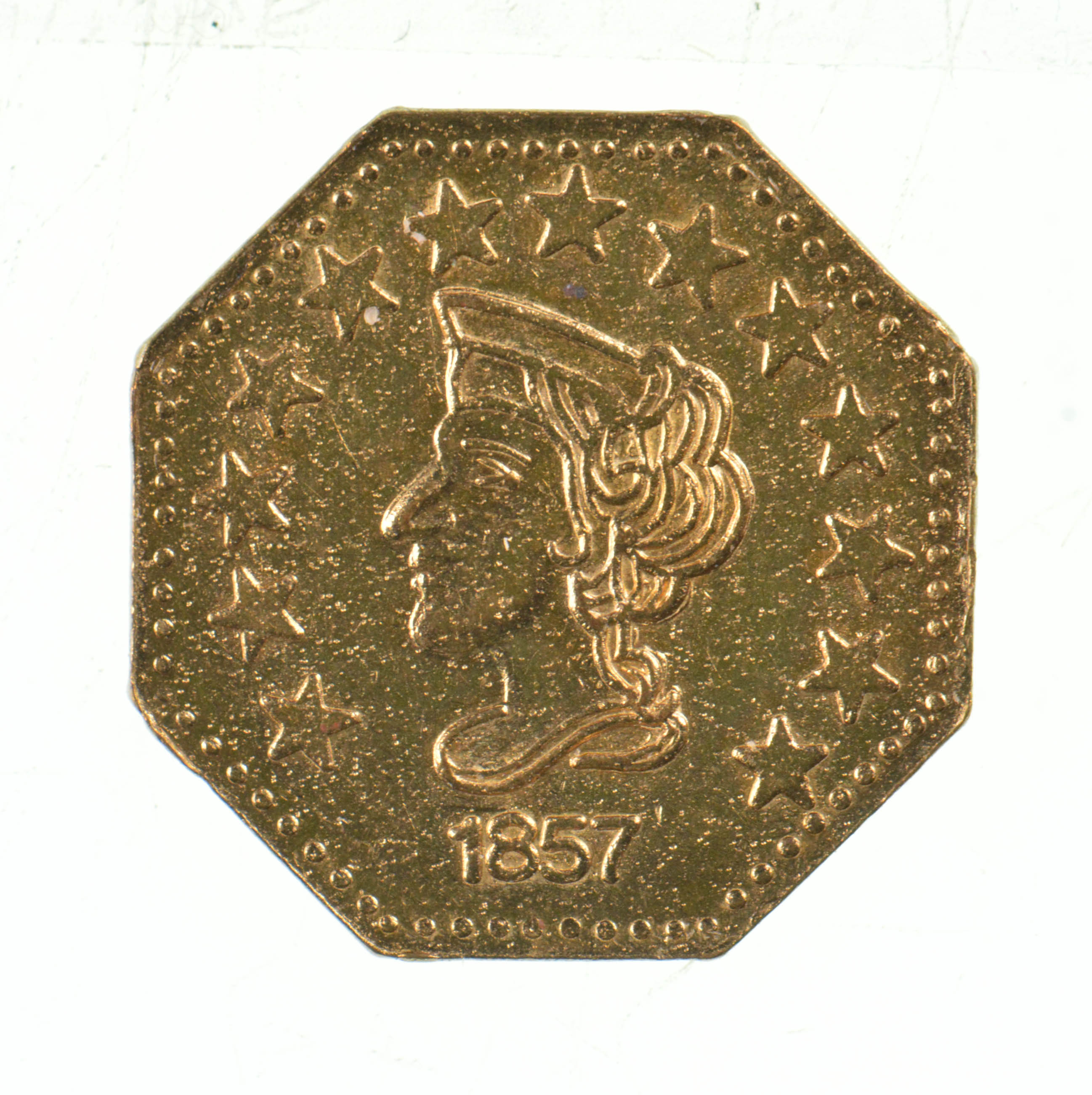 1857 Liberty Head Octagonal California Gold Rush Souvenir Token ...