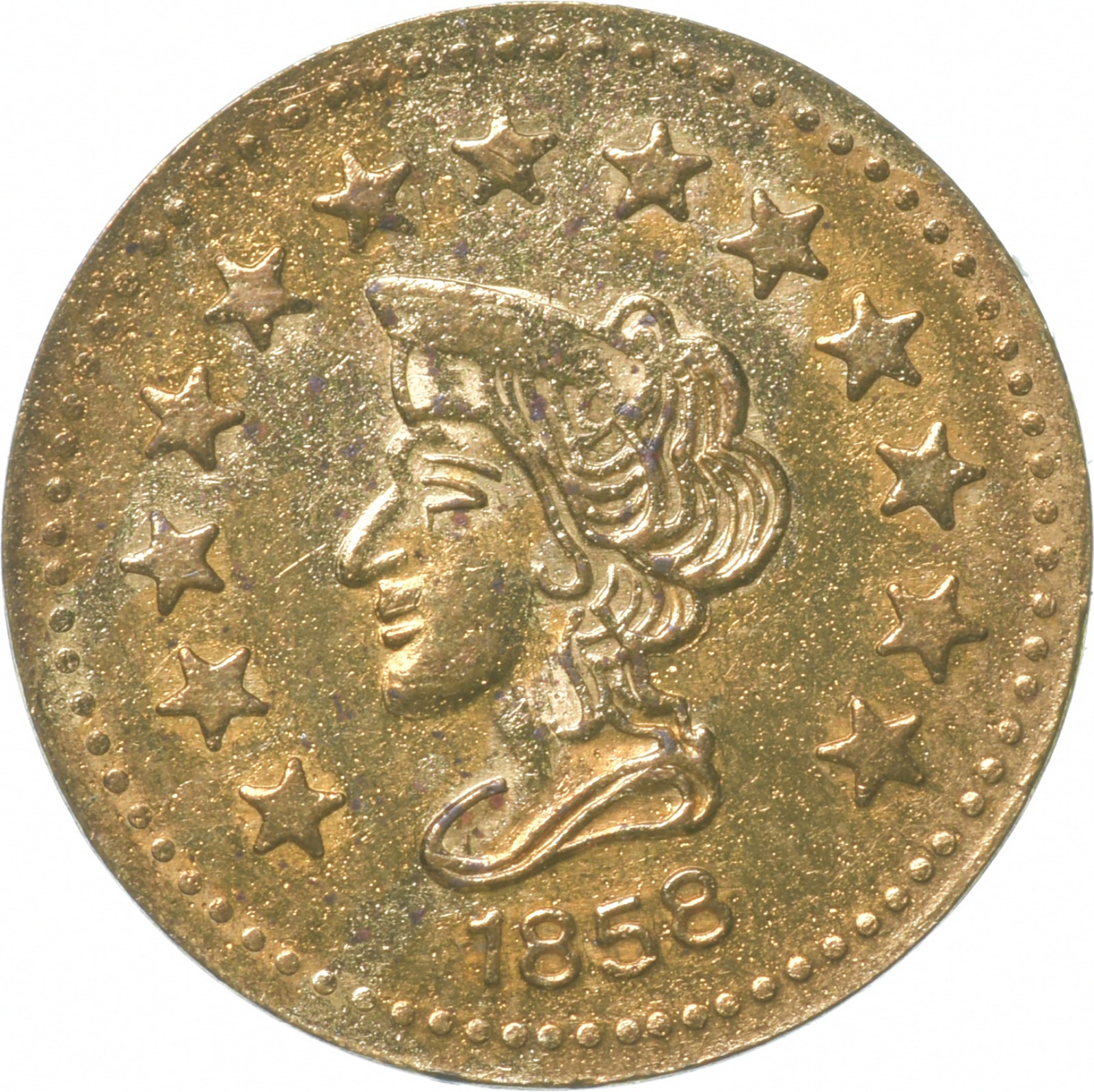 1858 Liberty Head Round California Gold Rush Souvenir Token | Property Room