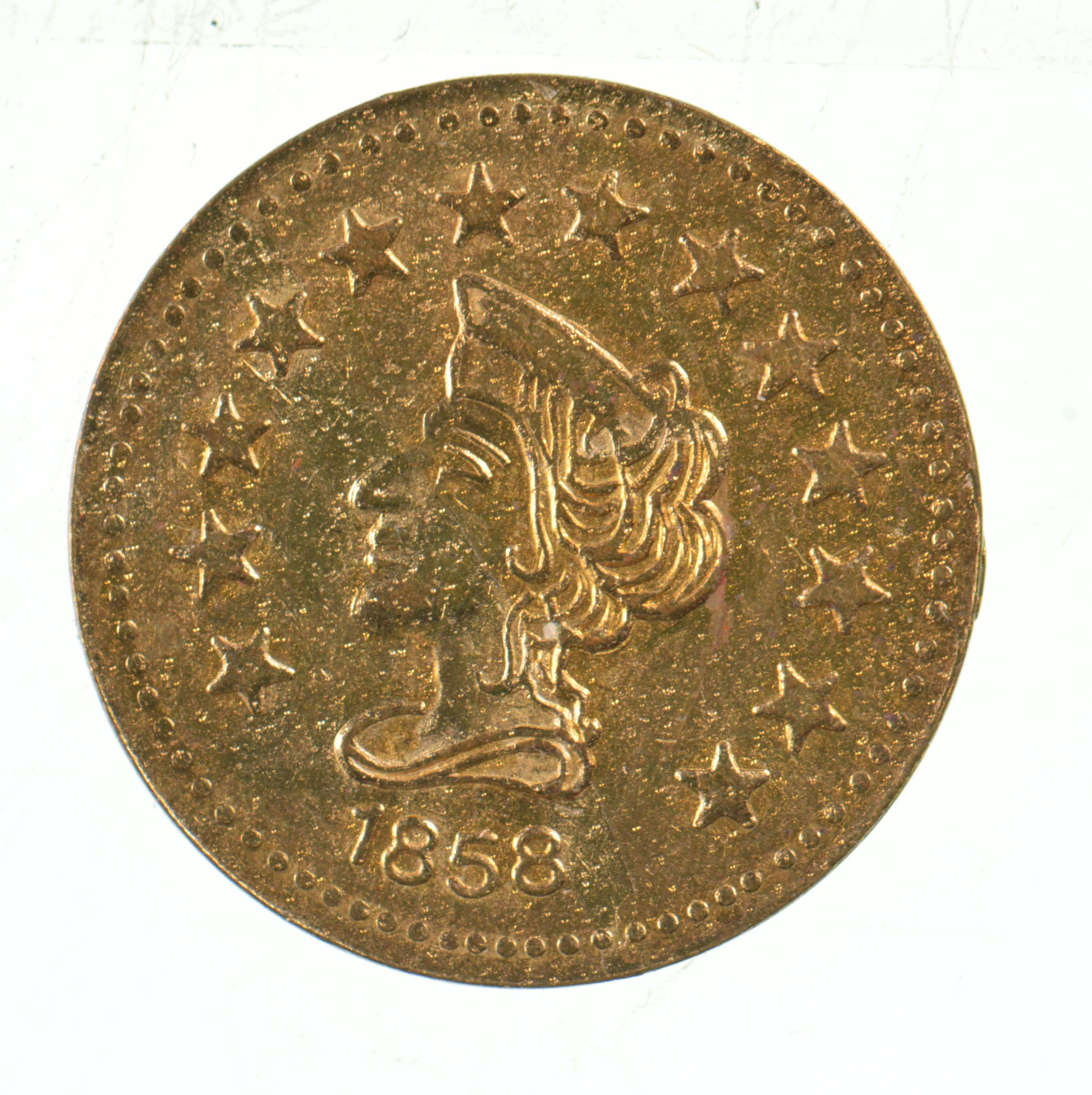 1858 Liberty Head Round California Gold Rush Souvenir Token | Property Room