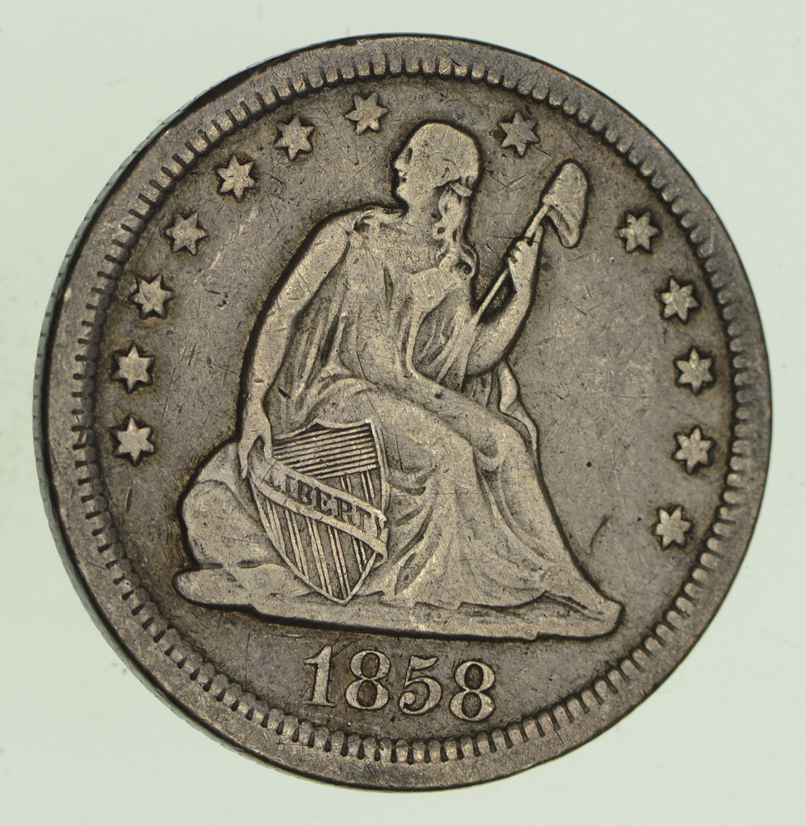 1858 Seated Liberty Silver Quarter - Circulated | Property Room
