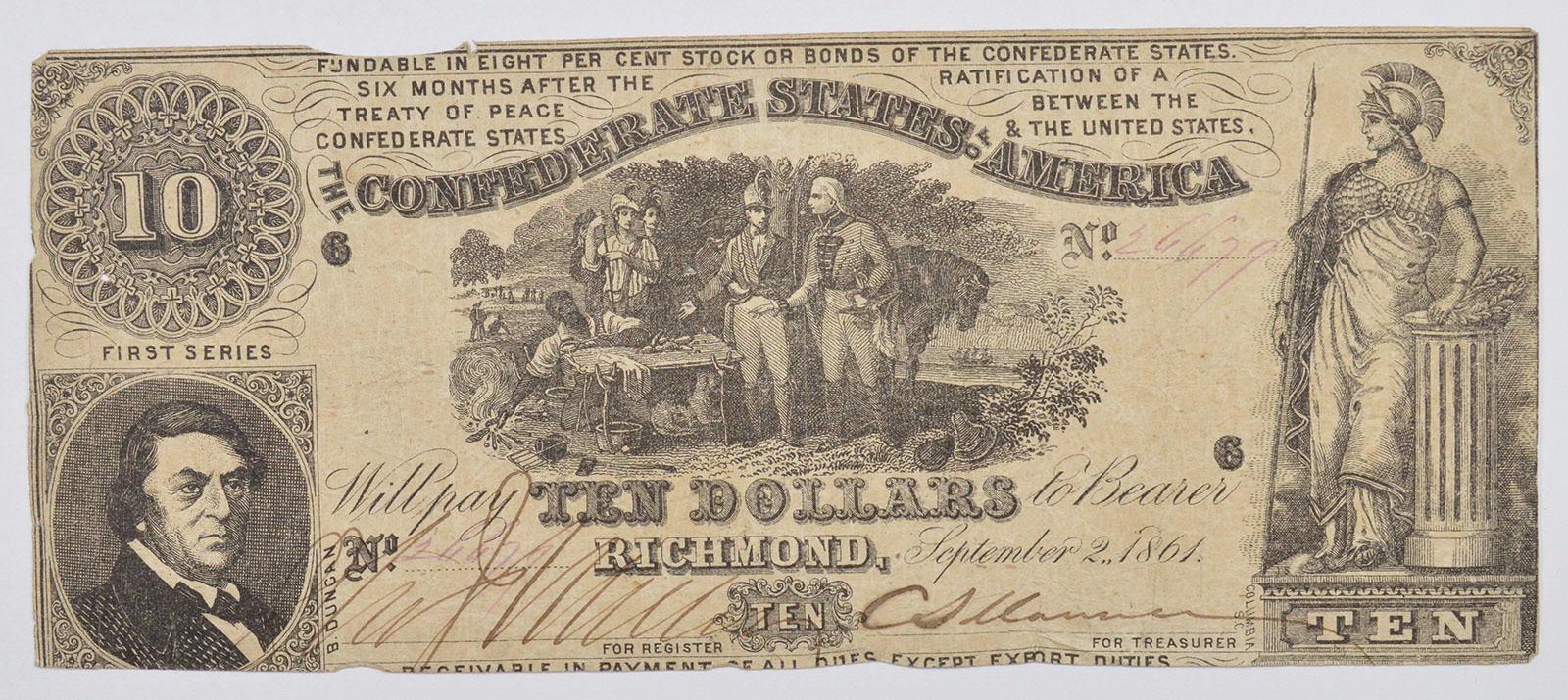 1861 $10.00 Confederate States of America First Series Note | Property Room