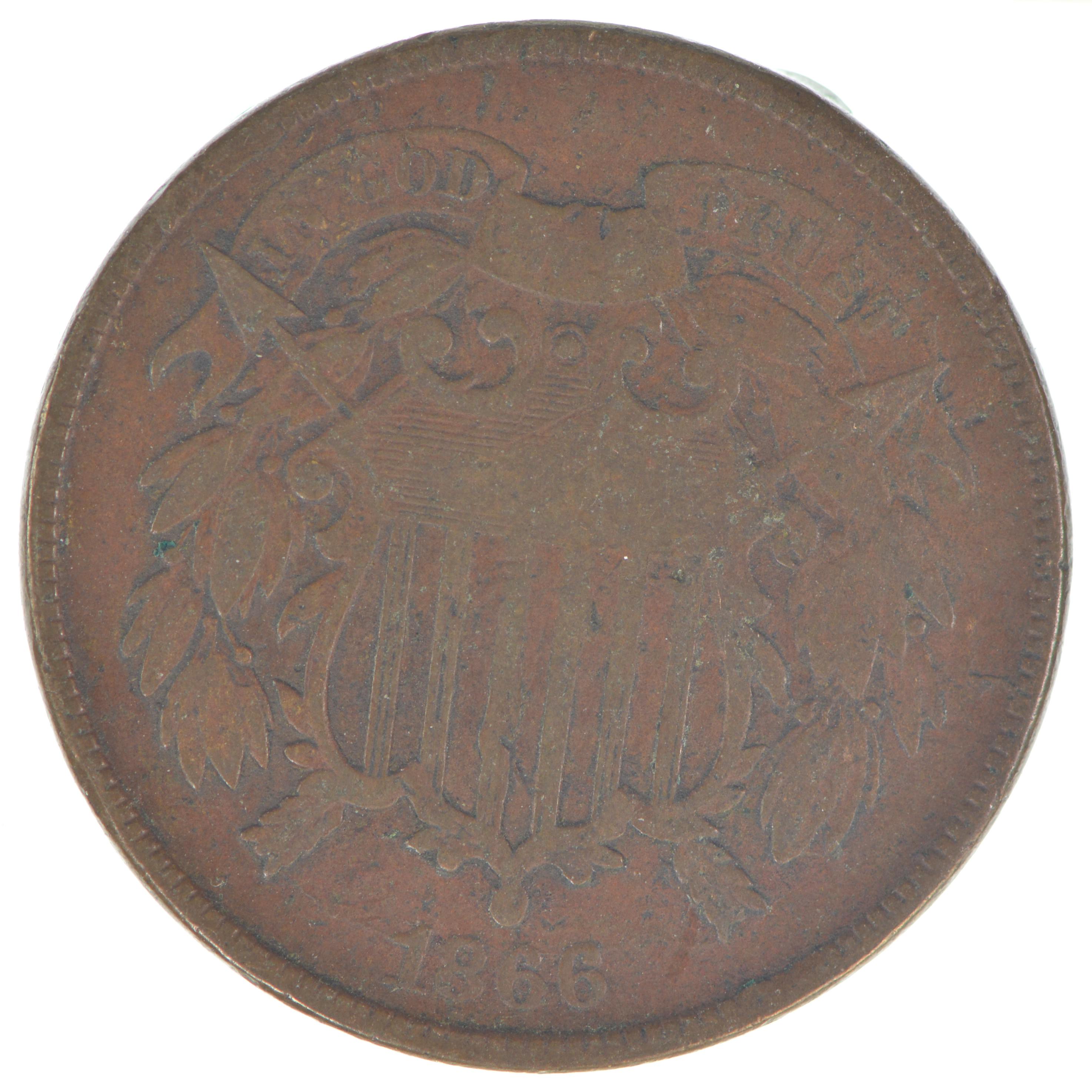 1866 US TWO 2 Cent Piece - First Coin with In God We Trust Motto ...