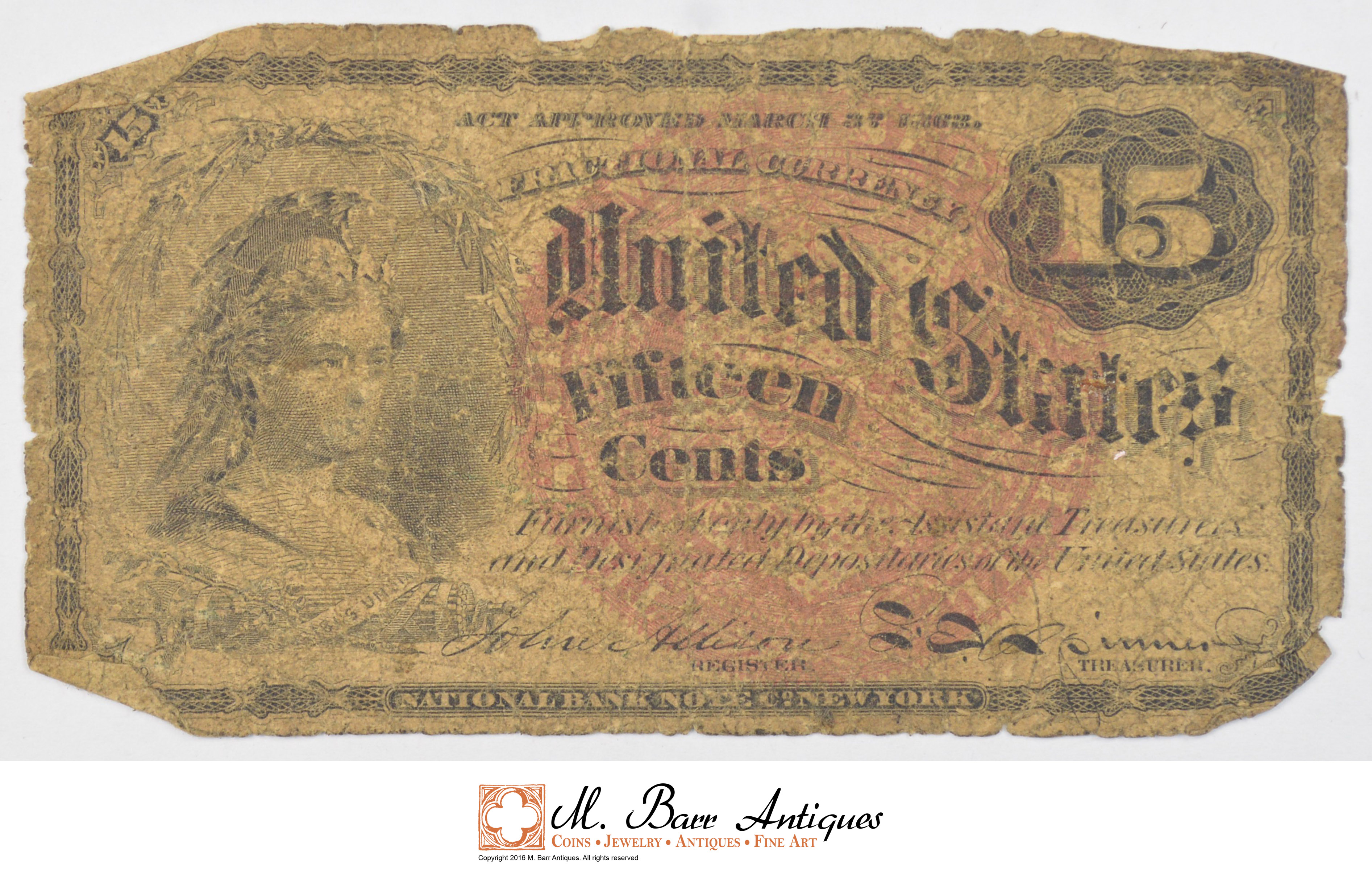 1869-1875 Fifteen Cents 4th Issue Fractional Currency | Property Room