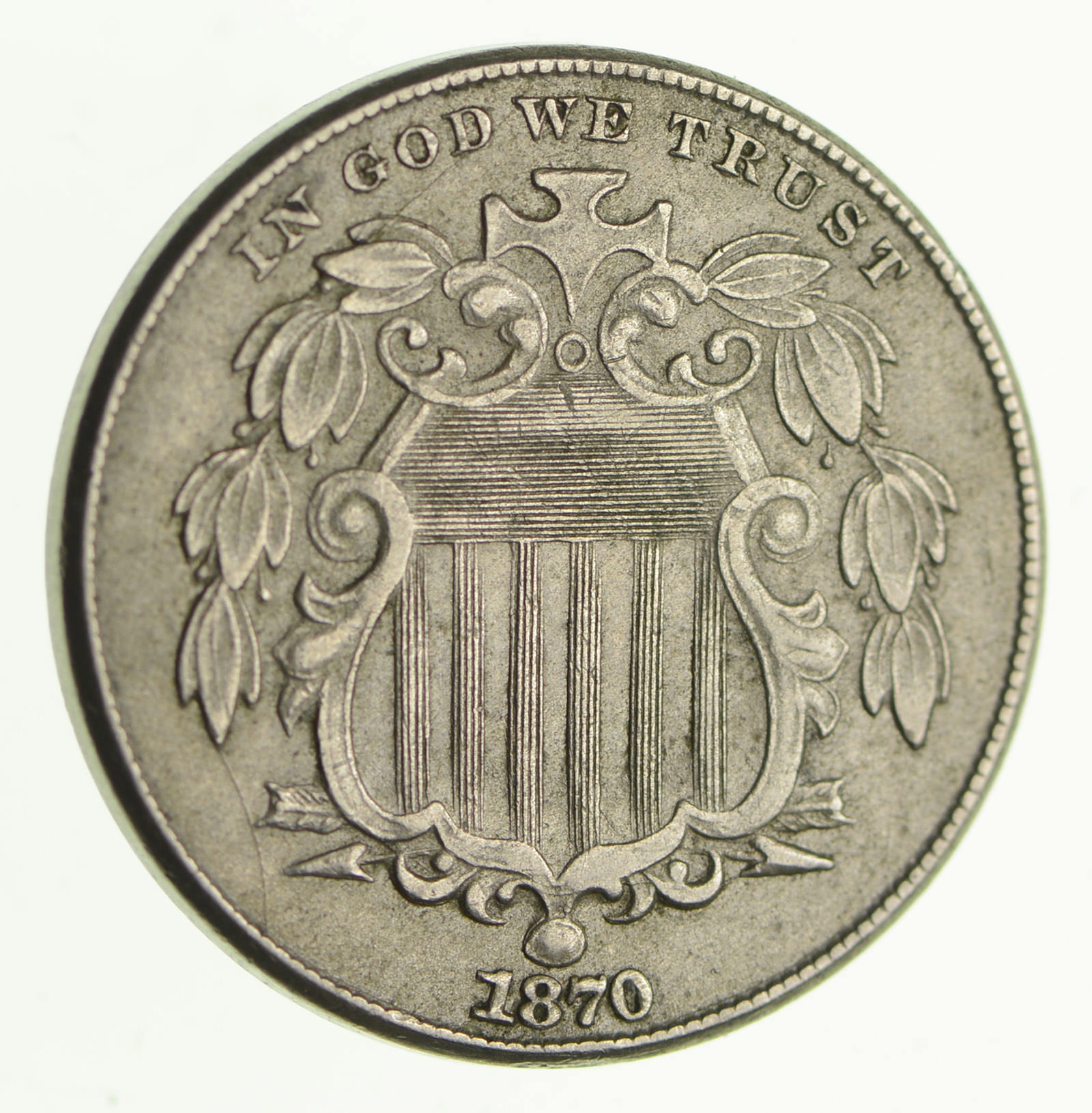 1870 Shield Nickel - Without Rays - Circulated | Property Room
