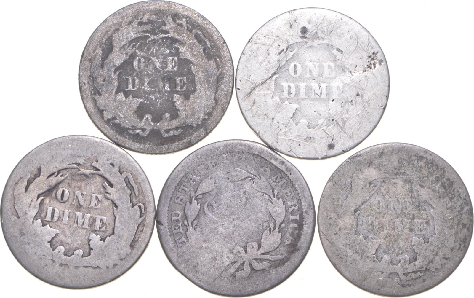 1872 1889 1889 1842 1876 Lot 5 Seated Liberty Dimes Collection ...