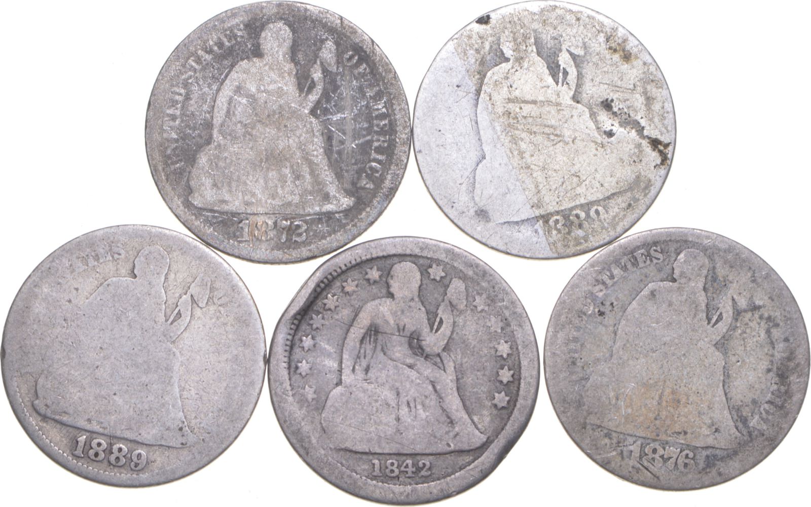 1872 1889 1889 1842 1876 Lot 5 Seated Liberty Dimes Collection ...