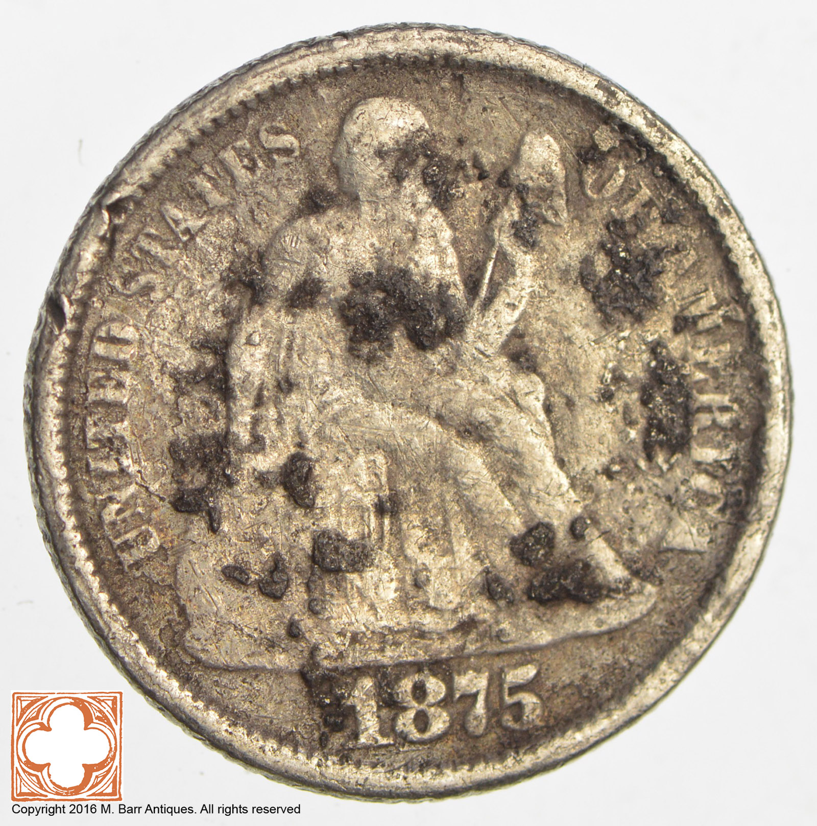 1875-CC Seated Liberty Silver Dime | Property Room